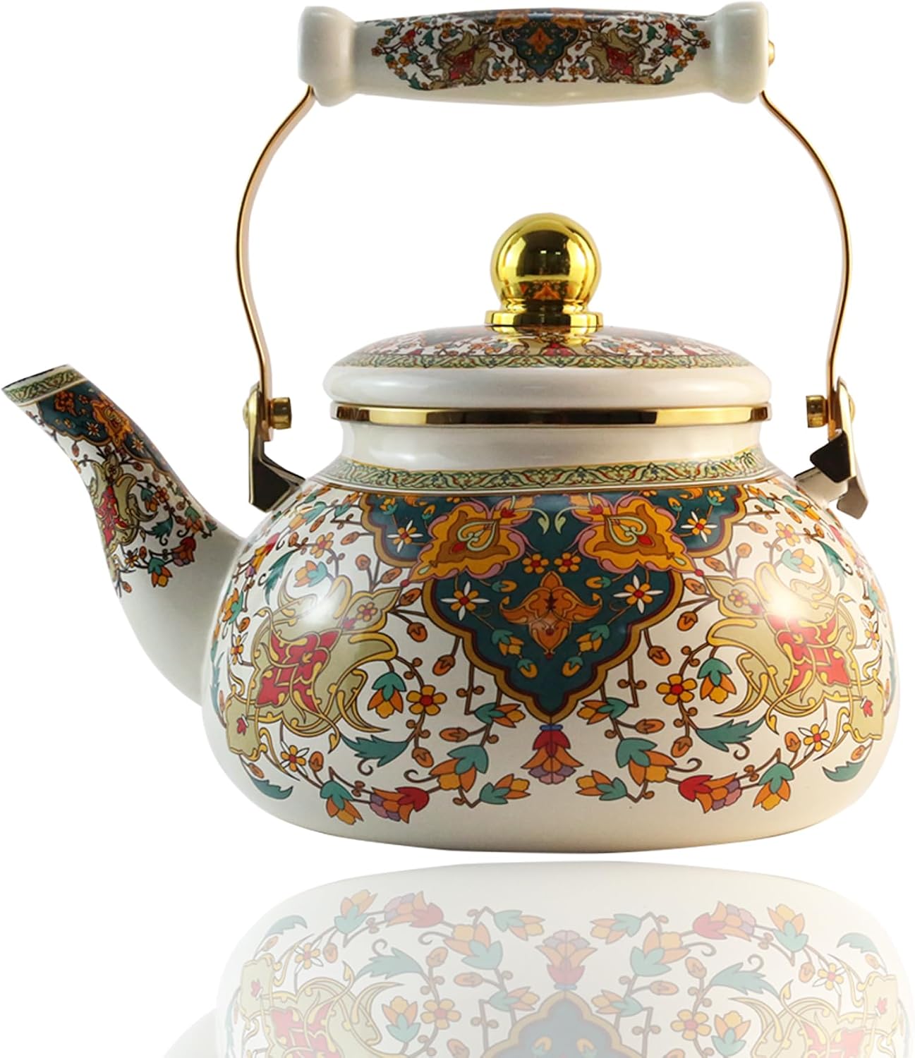 Amazon.com: Leebright Floral Enamel Tea Kettle Vintage Gold Beige ...