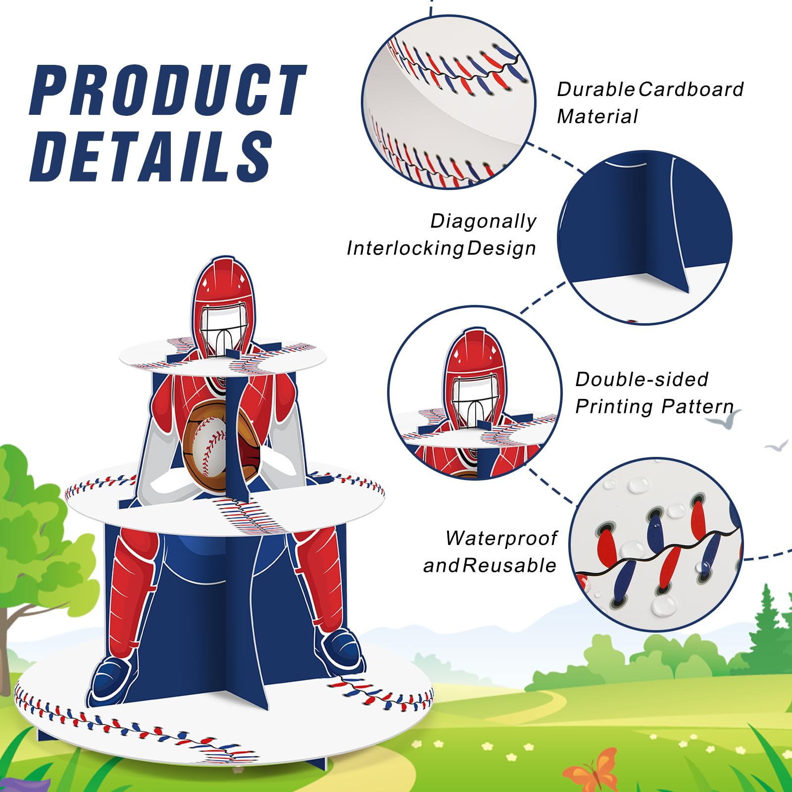 Snapklik.com : Baseball Cupcake Stand Party Decorations 3 Tier Baseball ...