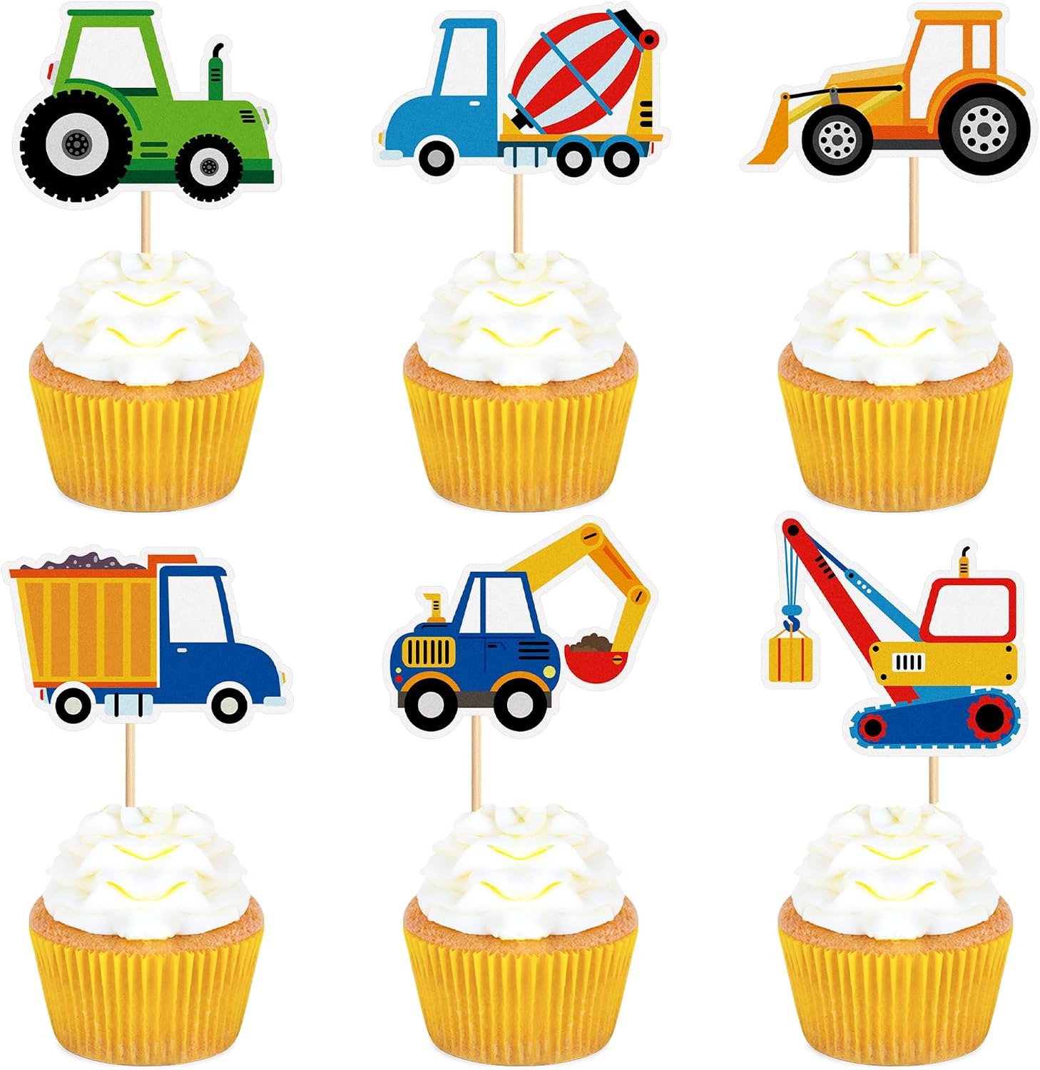Amazon.com: Ercadio 36 PCS Construction Vehicle Cupcake Toppers Picks ...