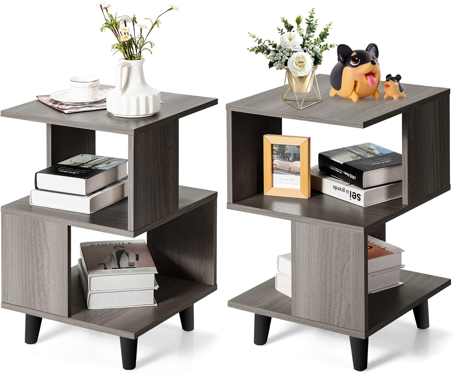 COSTWAY Bedside Table Set of 2, Wooden Nightstand Sofa Side Table with ...