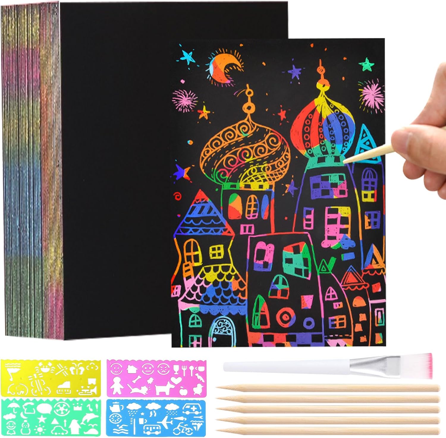CECOMBINE 60 PCS Scratch Art for Kids, Rainbow Scratch Paper Black ...