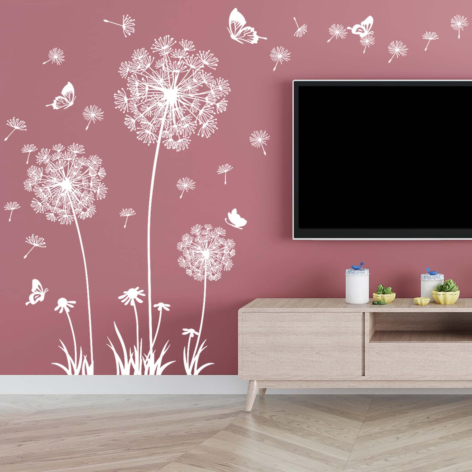 Amazon.com: Fanwaoo White Dandelion Wall Decals Flower Wall Stickers ...