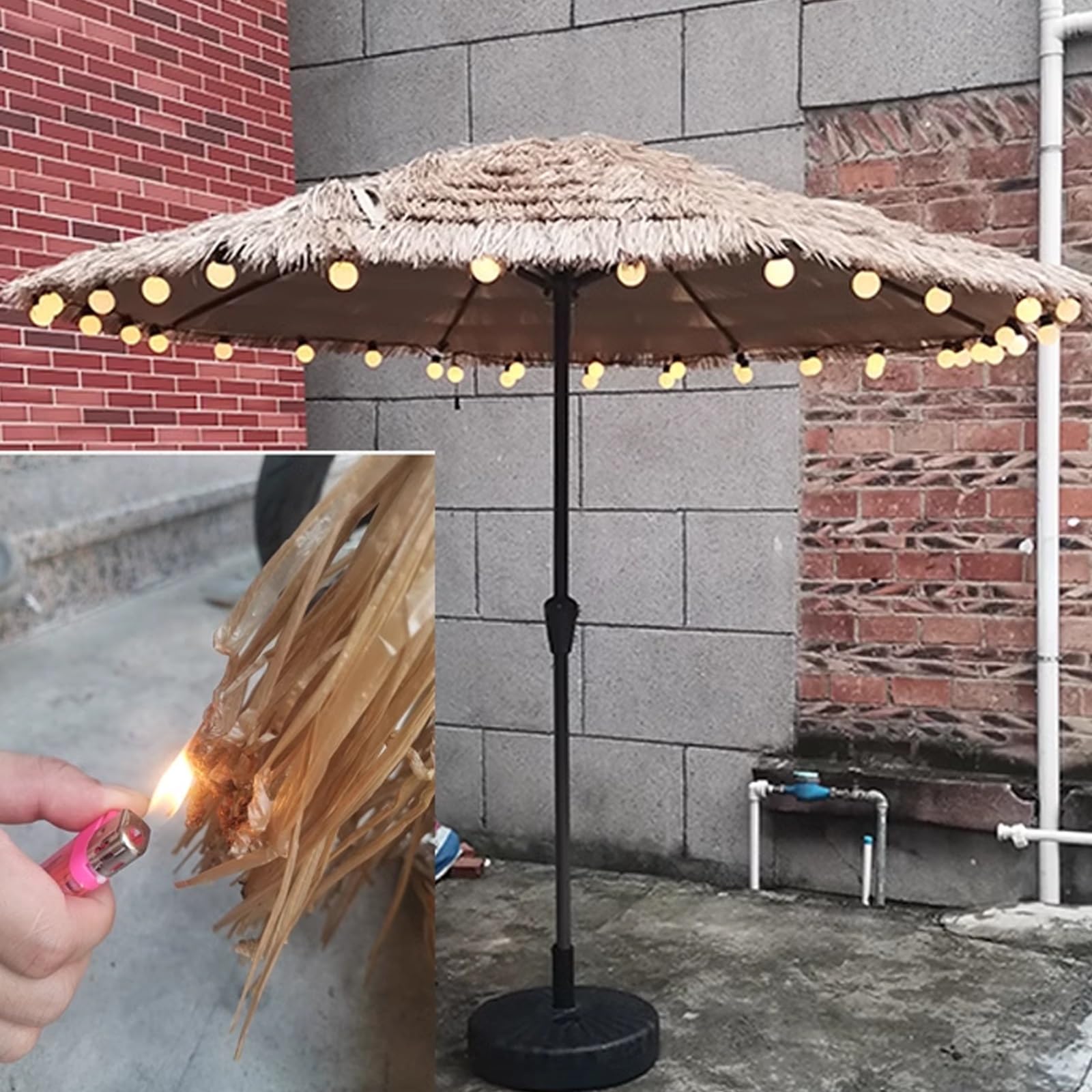 Thatched Patio Umbrella With Lights
