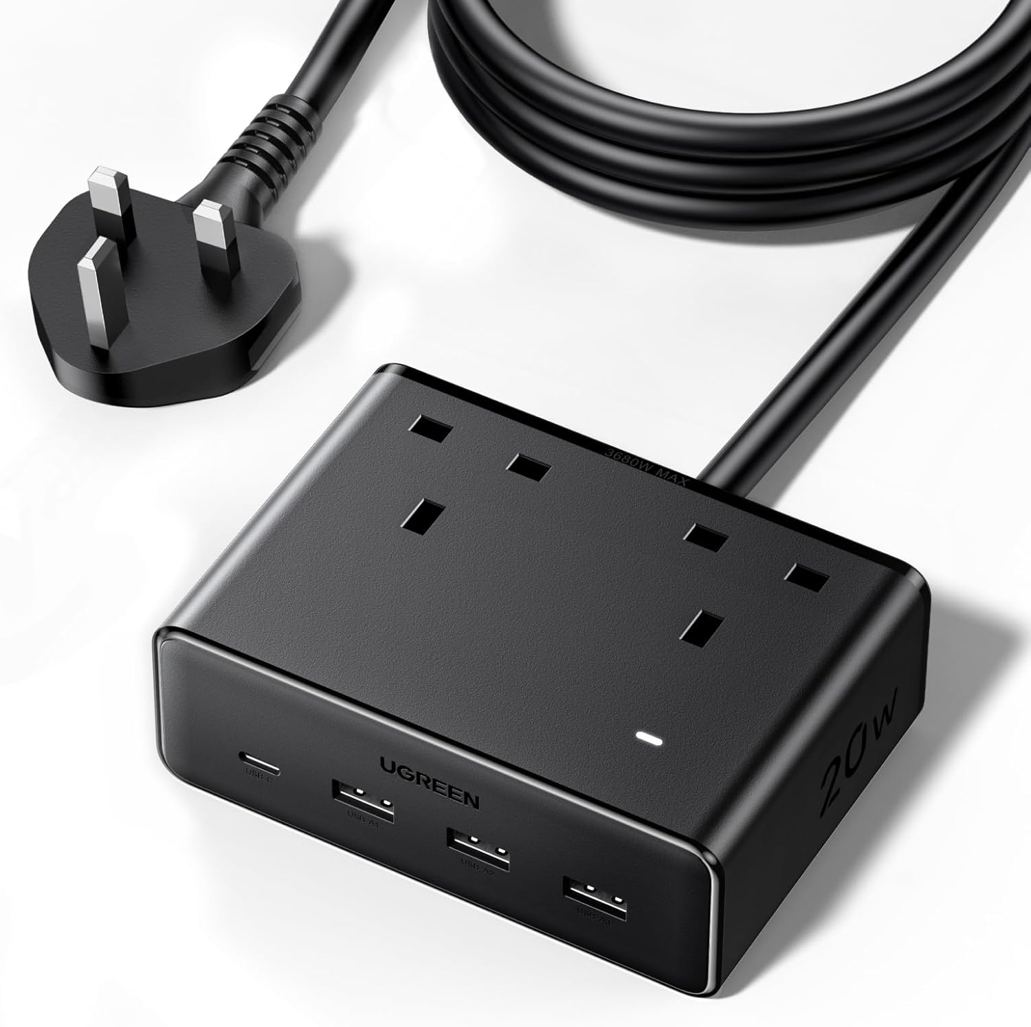 UGREEN Extension Cord with 4 USB Slots, 2 Way 2990W Max Multiple Plug ...