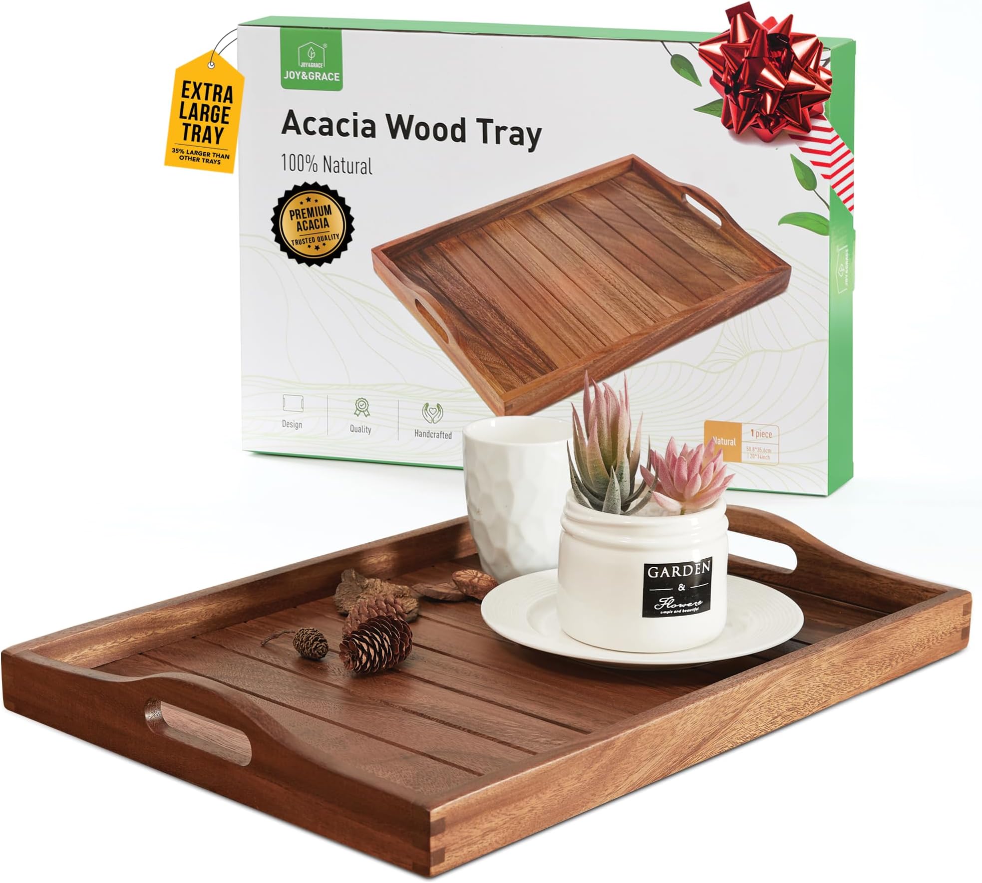 Amazon.com: Wood Serving Tray with Handles by Cozy Décor - 17 Inch ...