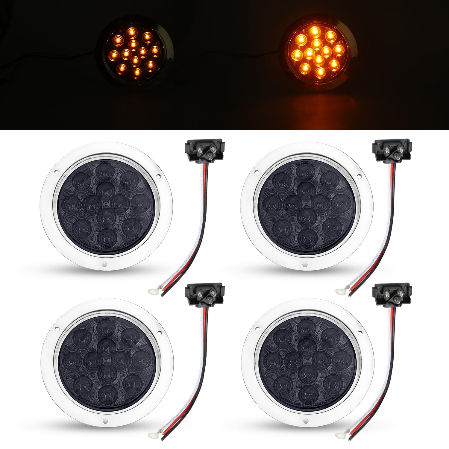 Snapklik.com : TMH 4 Pcs 4 Inch Smoked Lens Amber LED 12 Diodes Round ...