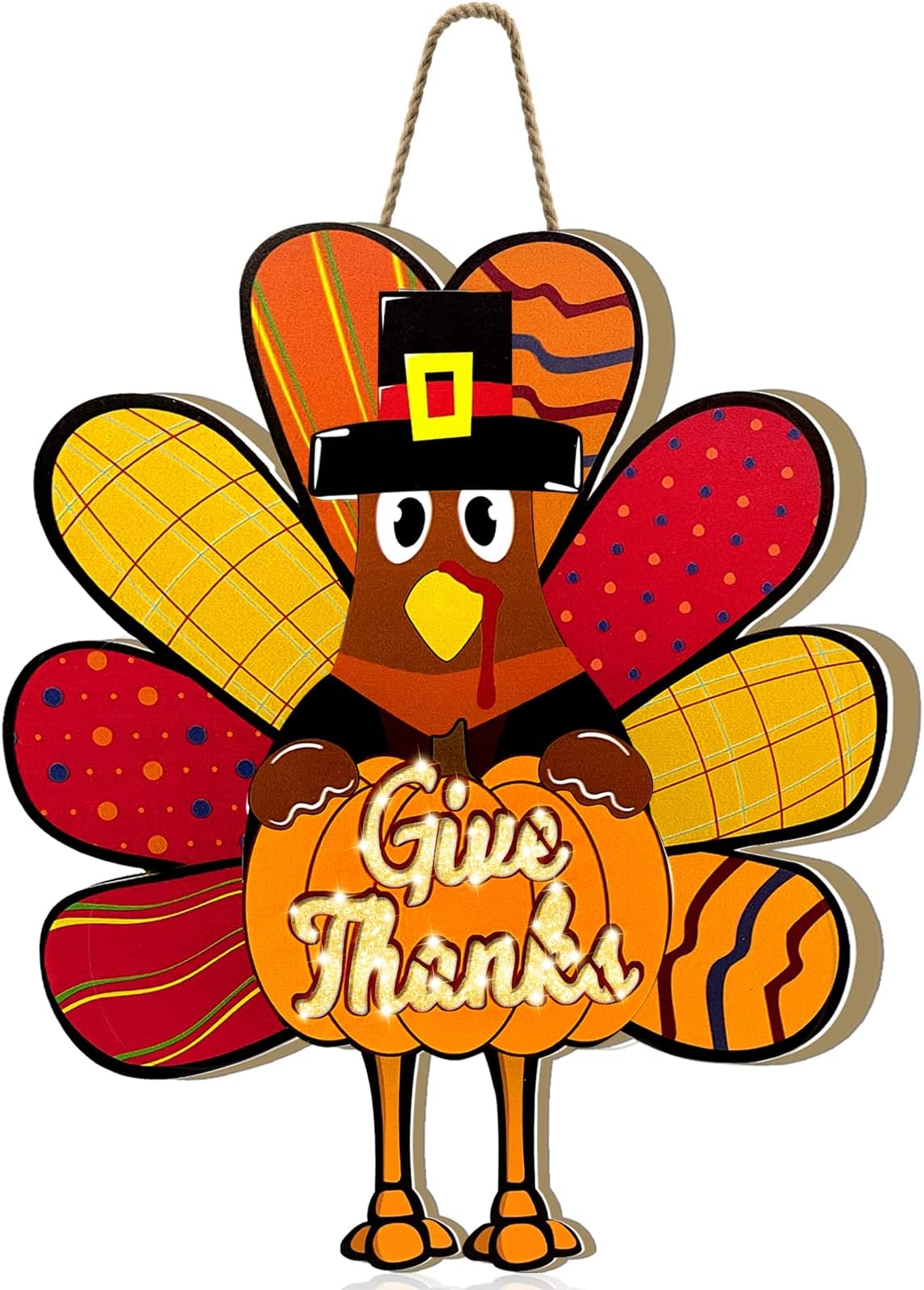 Amazon.com : [ Lighted & Timer ] Thanksgiving Pumpkin Sign Wreath ...