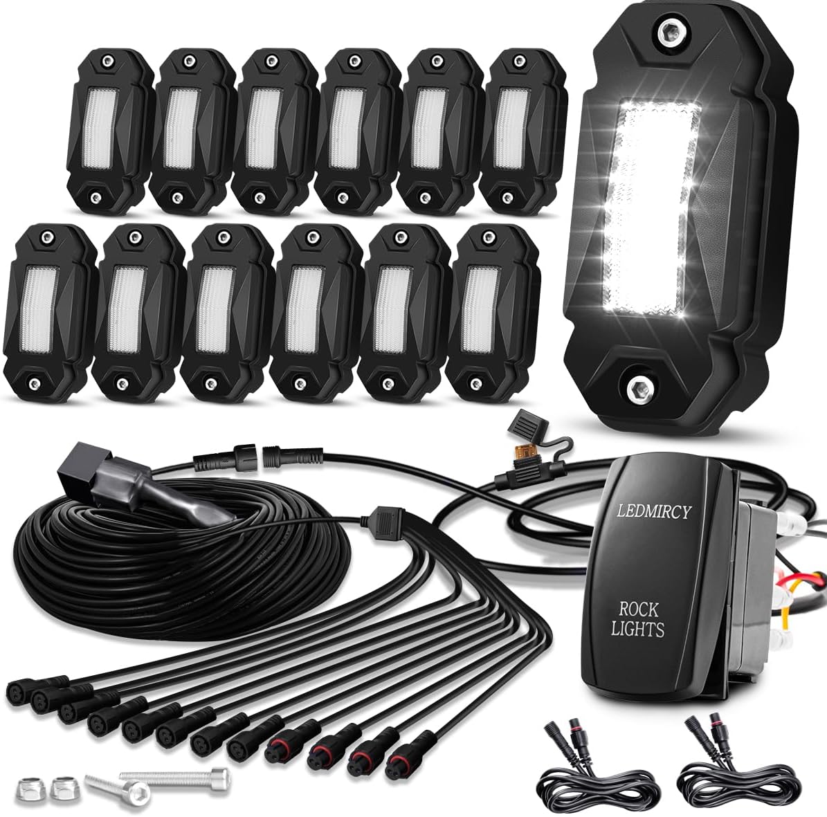 Amazon.com: LEDMIRCY R2 Pure White Rock Lights Kit with Roker Switch ...