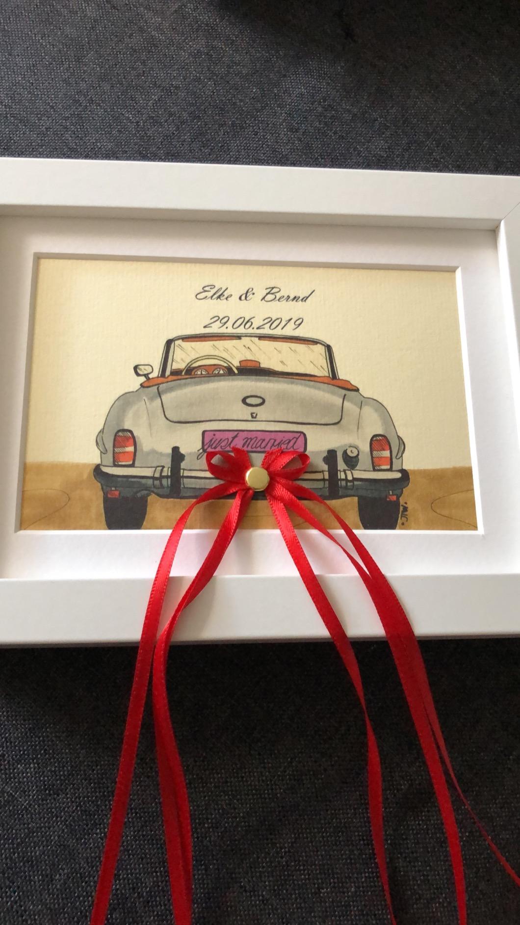 Personalisierbares Hochzeitsgeschenk Auto im Bilderrahmen Geldgeschenk ...