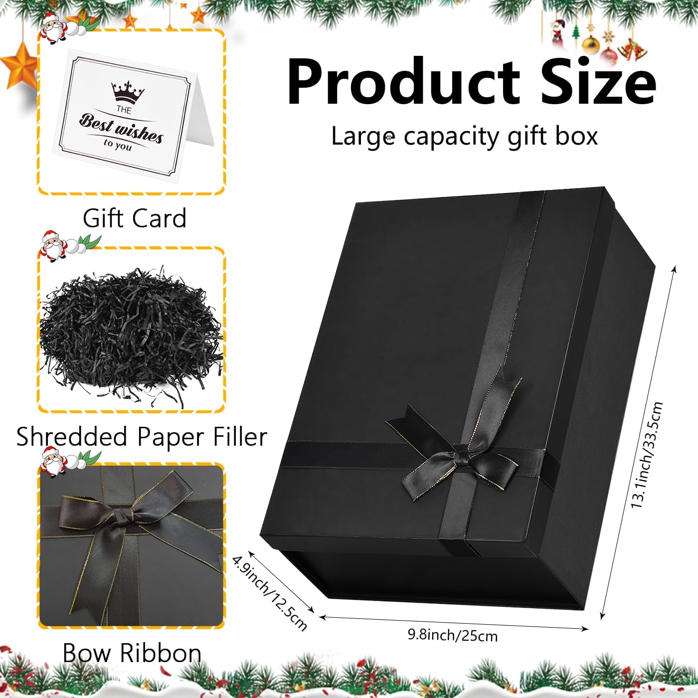 Large Black Gift Box with Ribbon, Card & Filler - Philippines | Ubuy