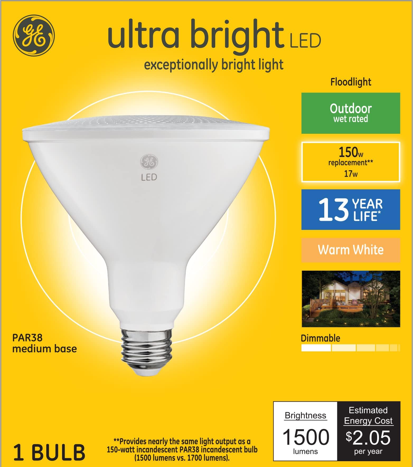 GE Ultra Bright LED Light Bulb, 150 Watt, Warm White, PAR38 Outdoor ...
