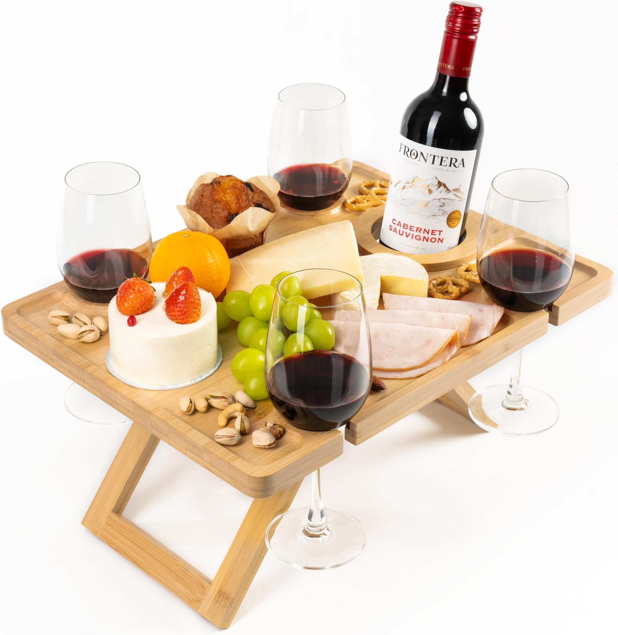 Amazon.com: Portable Wine Picnic Table - Holds 4 Wine Glasses, Outdoor ...