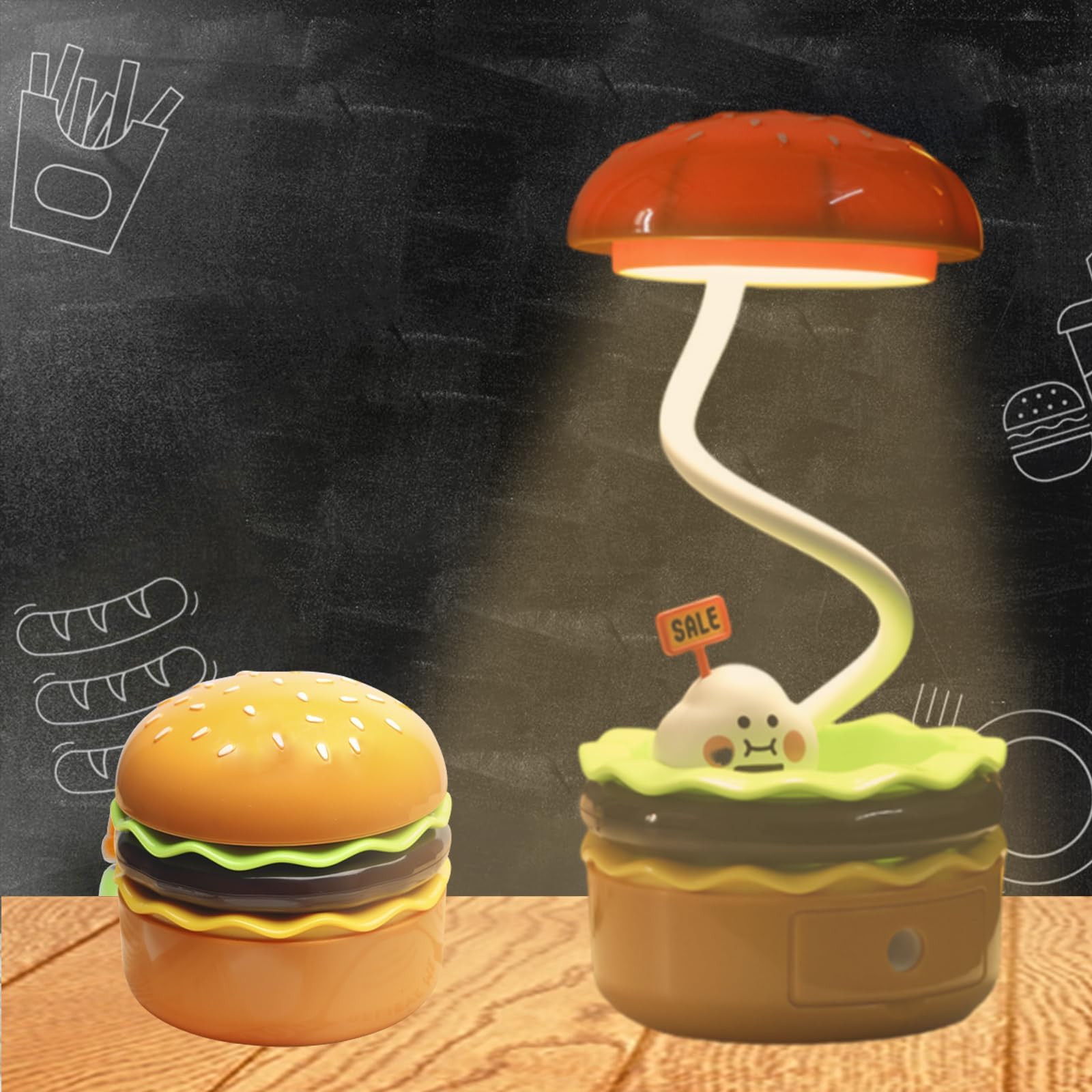 Desk Lamp for Kids Rechargeable Cute Hamburger Table Lamps Small Desk ...