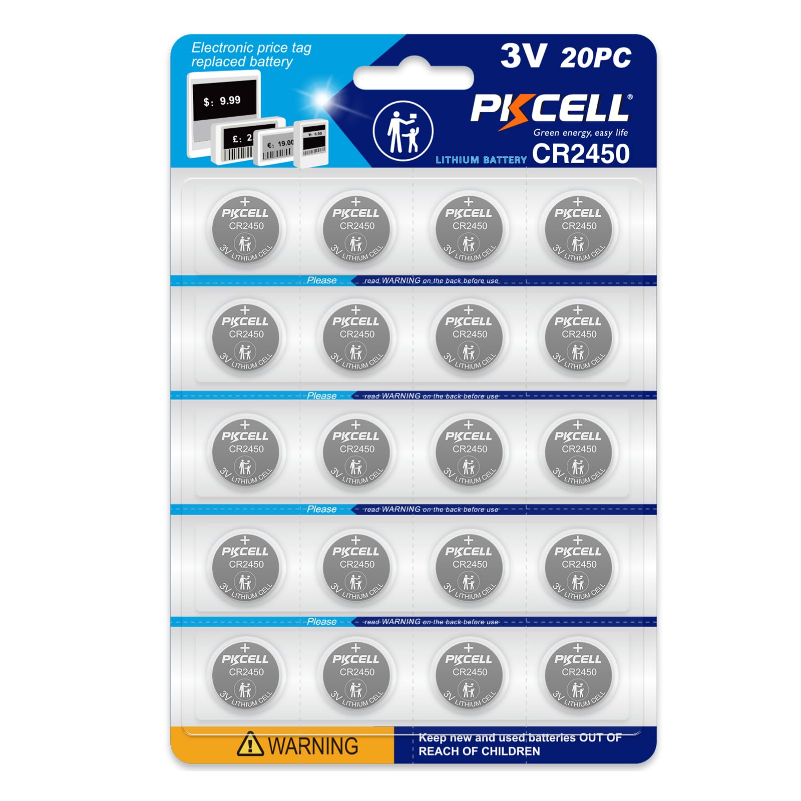 Amazon.com: PKCELL 20 Pack CR2450 Battery CR2450 3V Lithium Battery ...