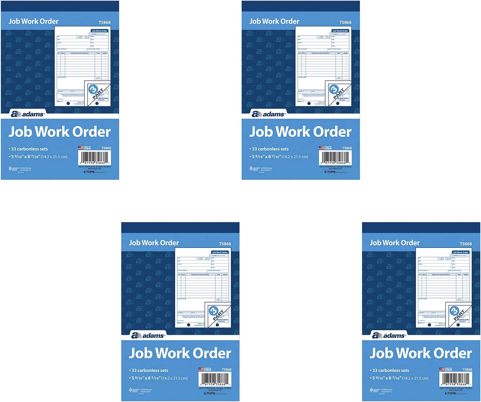 Amazon.com : Adams Job Work Order Book, 3-Part Carbonless, White/Canary ...
