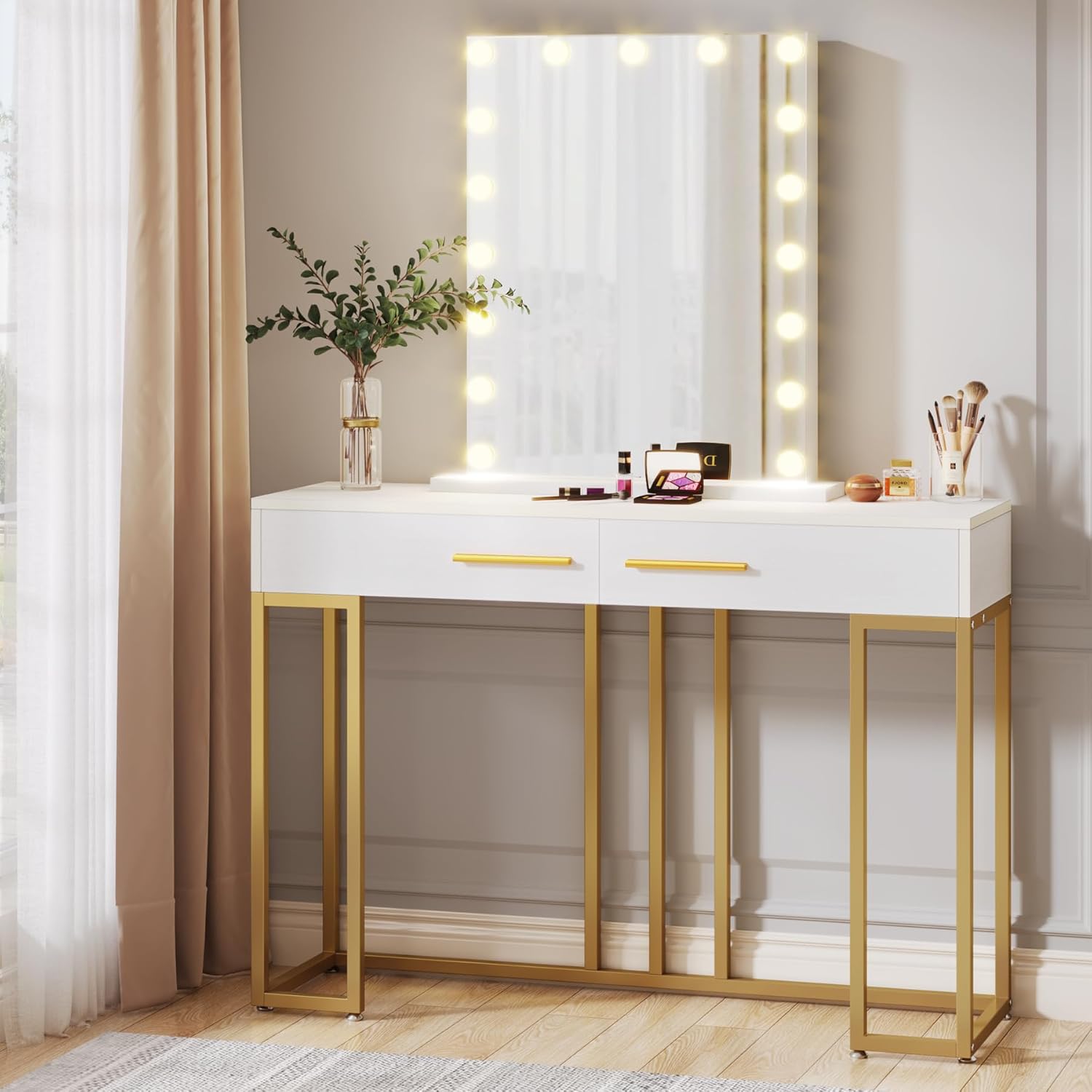 Amazon.com: Tribesigns Vanity Desk with Mirror and Lights, White ...