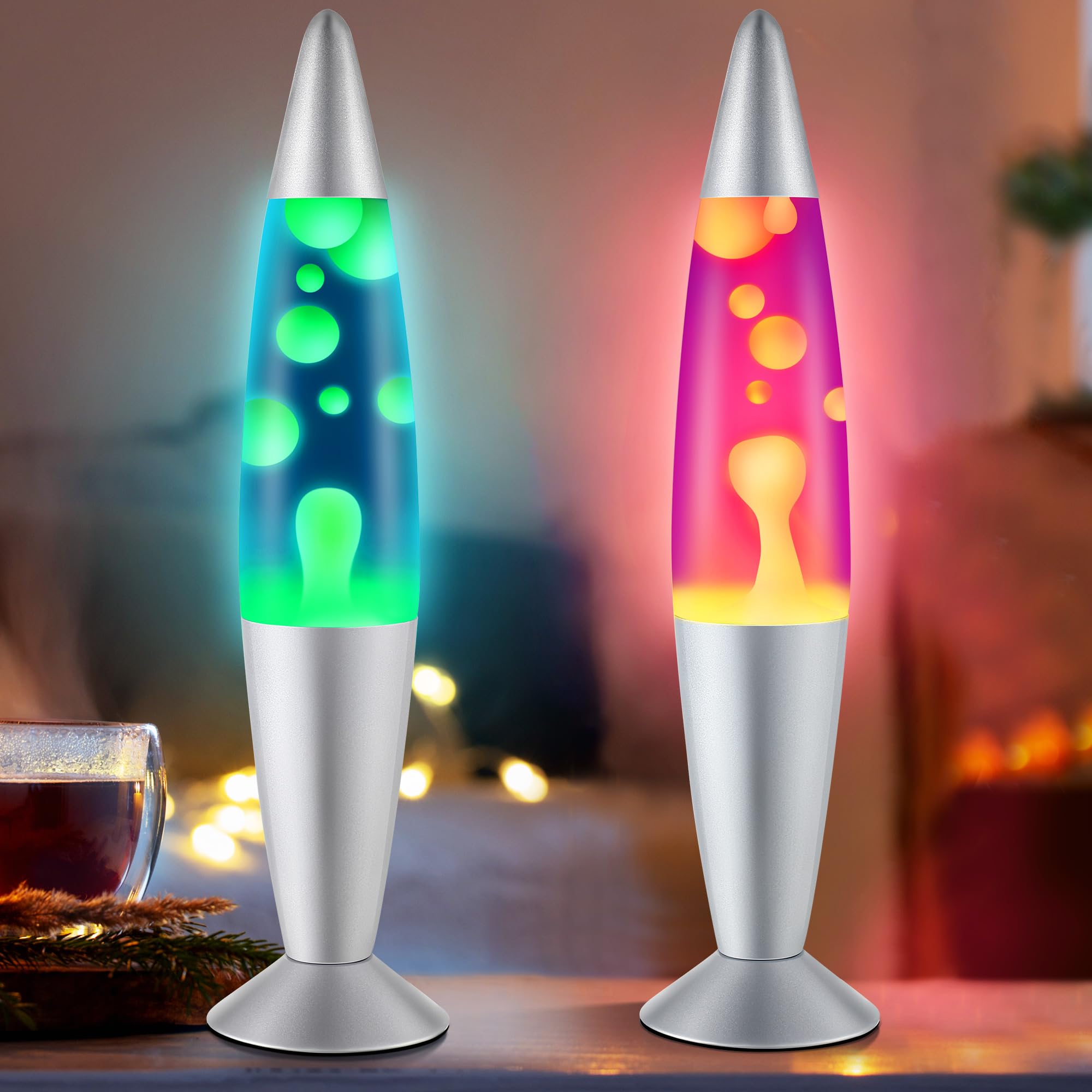 Enhon 2 Pack 16 Inch Beautiful Magma Lamp Green Wax Blue Liquid and ...