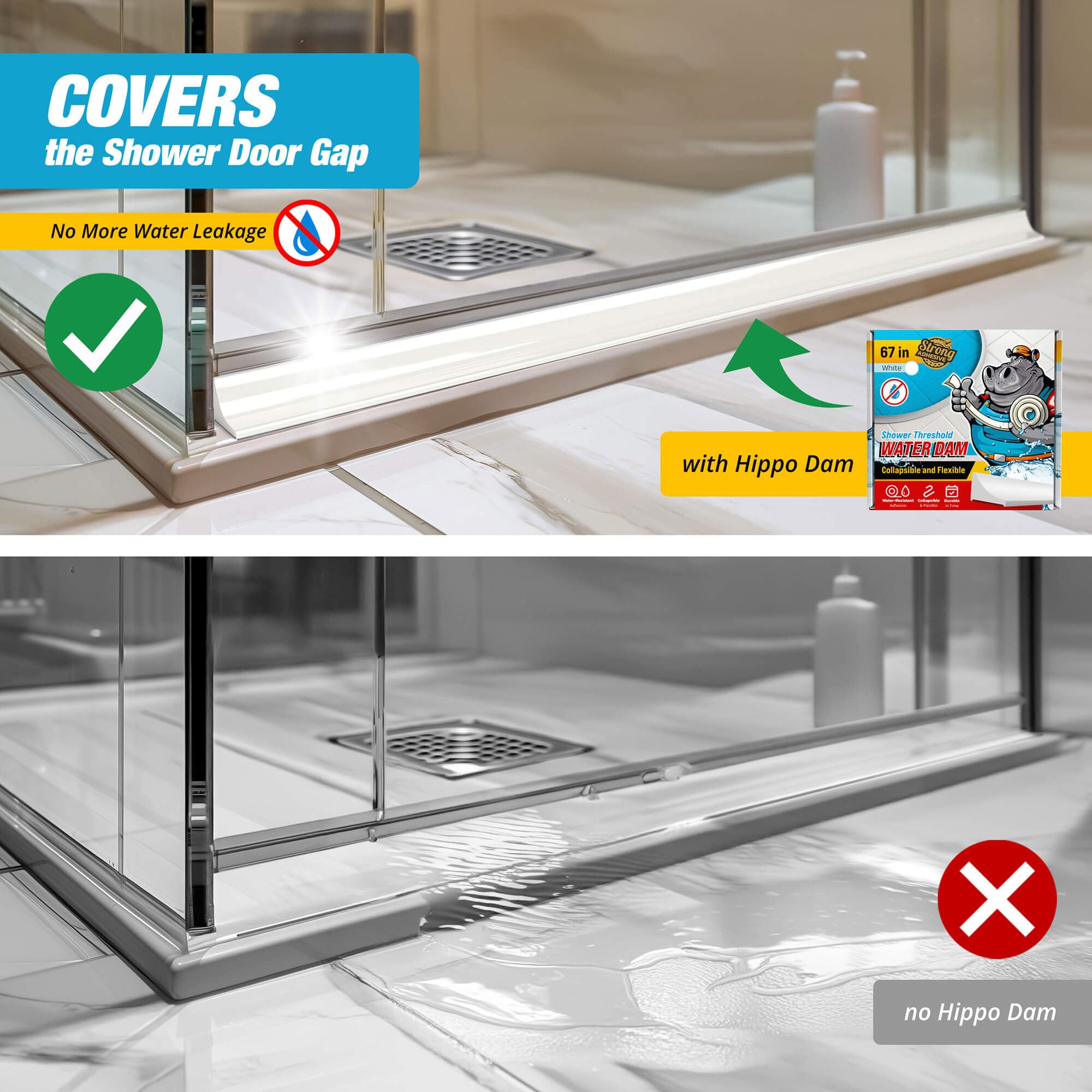 Snapklik.com : Shower Threshold Water Dam Barrier 67" - White ...