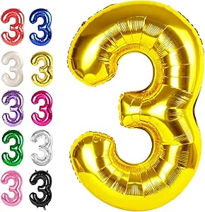 Amazon.com: Large 40 Inch Gold 3 Number Balloon, 3 13 23 30 33 36 38 ...