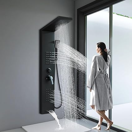 Black Shower Panel Modern Shower Tower System with Full Body Shower ...