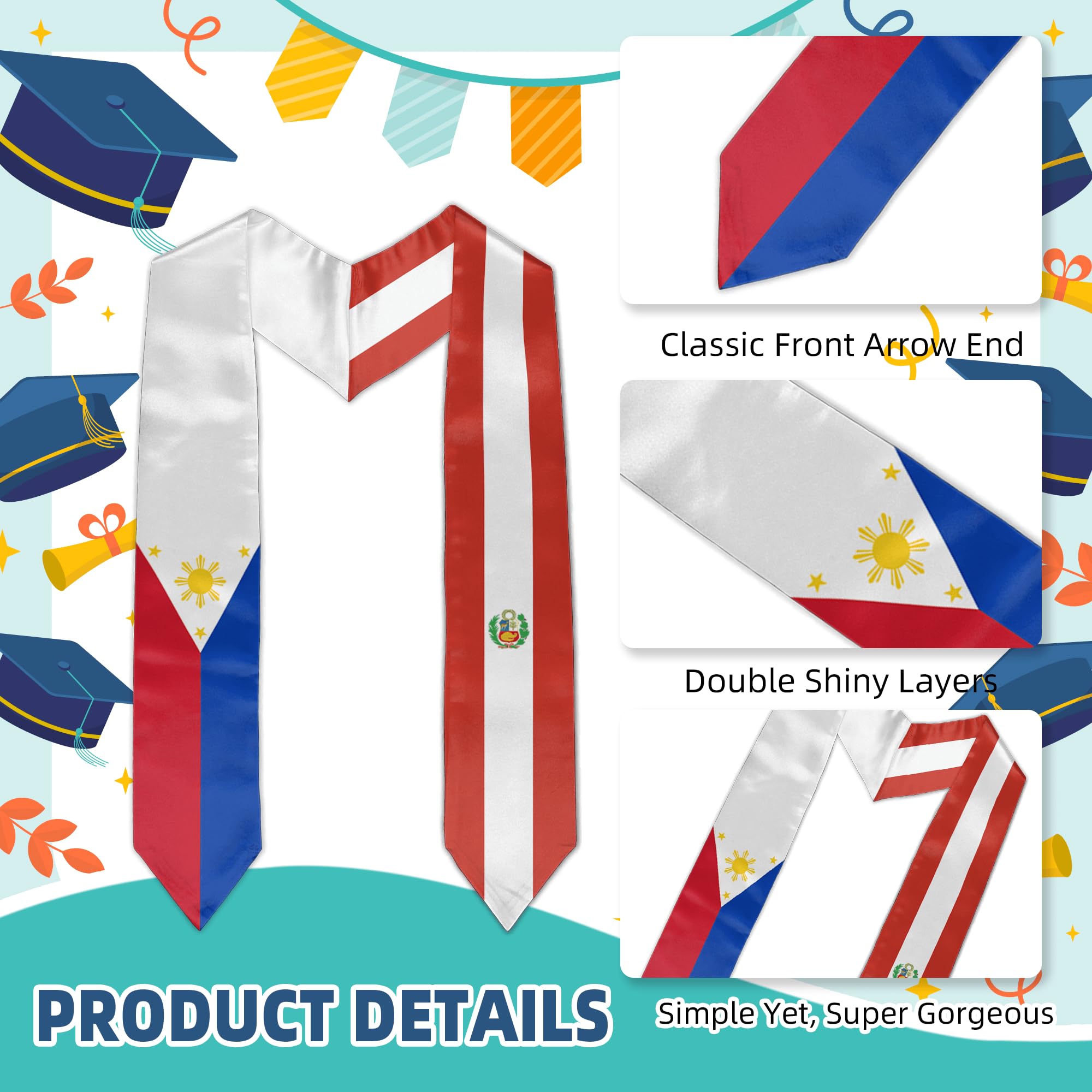 Snapklik.com : Philippines Peru Mixed Flag Graduation Stole For ...