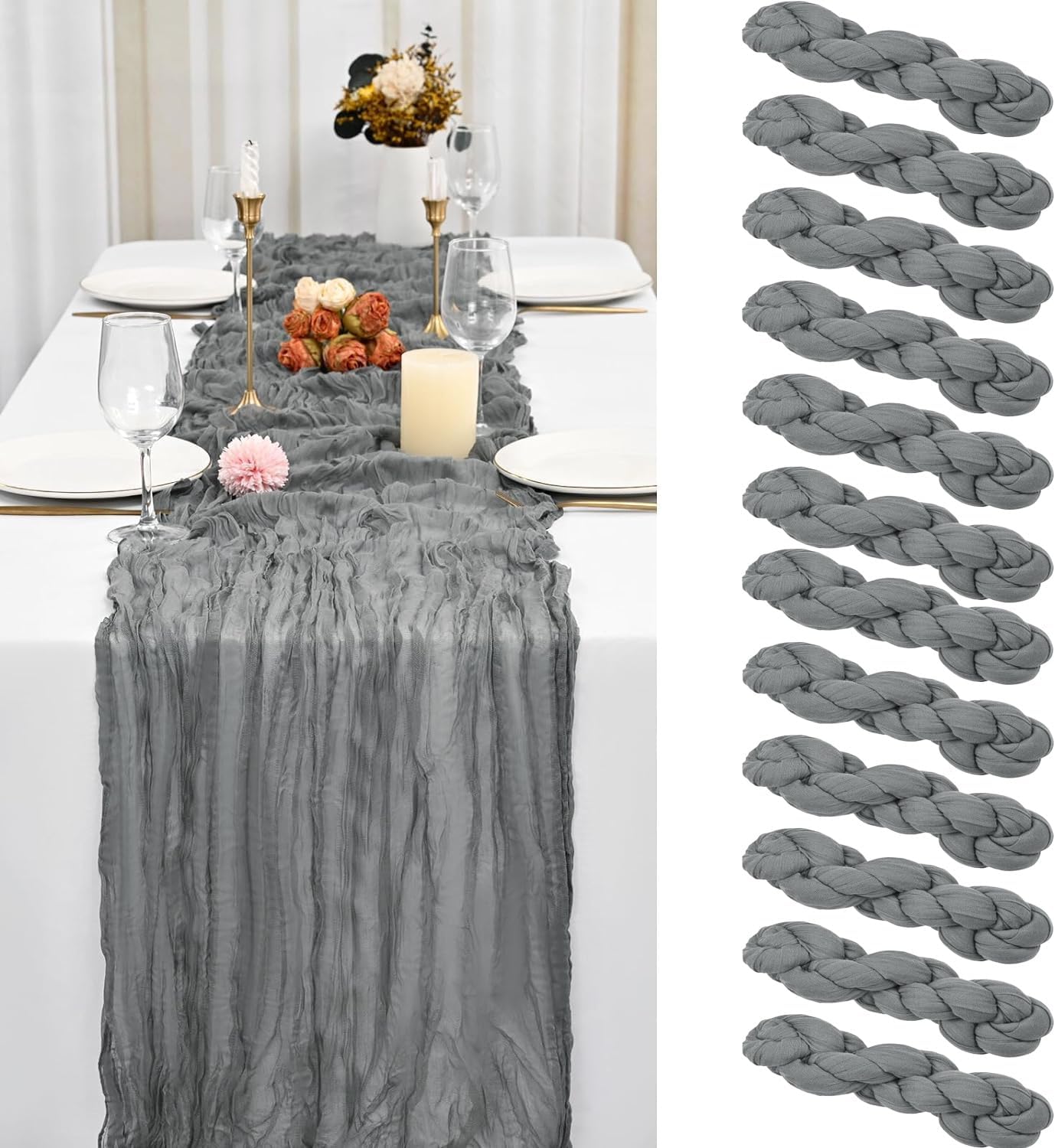 Amazon.com: 12 Pack Gery Cheesecloth Table Runner 10ft Boho Gauze ...