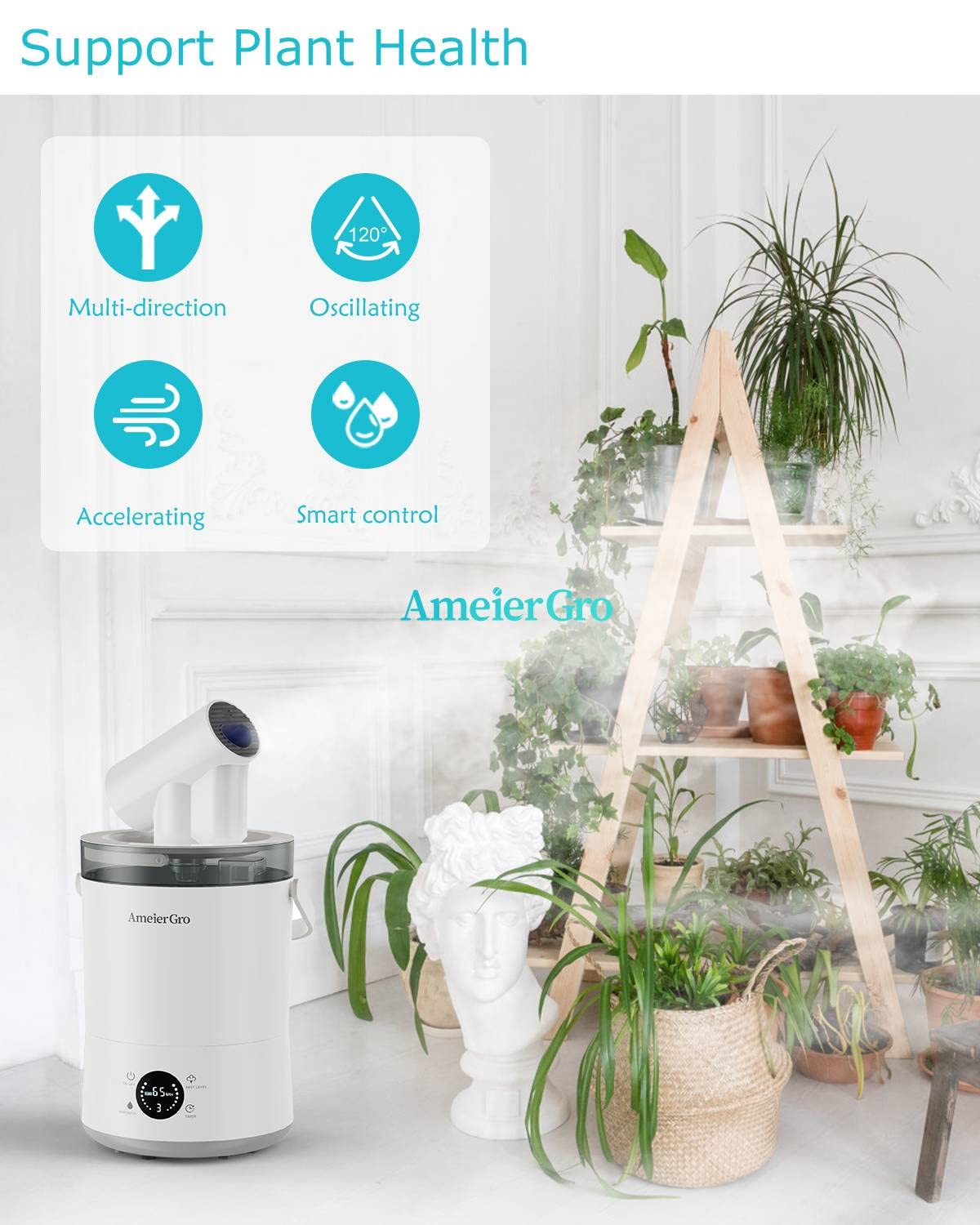 AmeierGro Smart humidifier for plants, Auto Oscillation fans spray ...