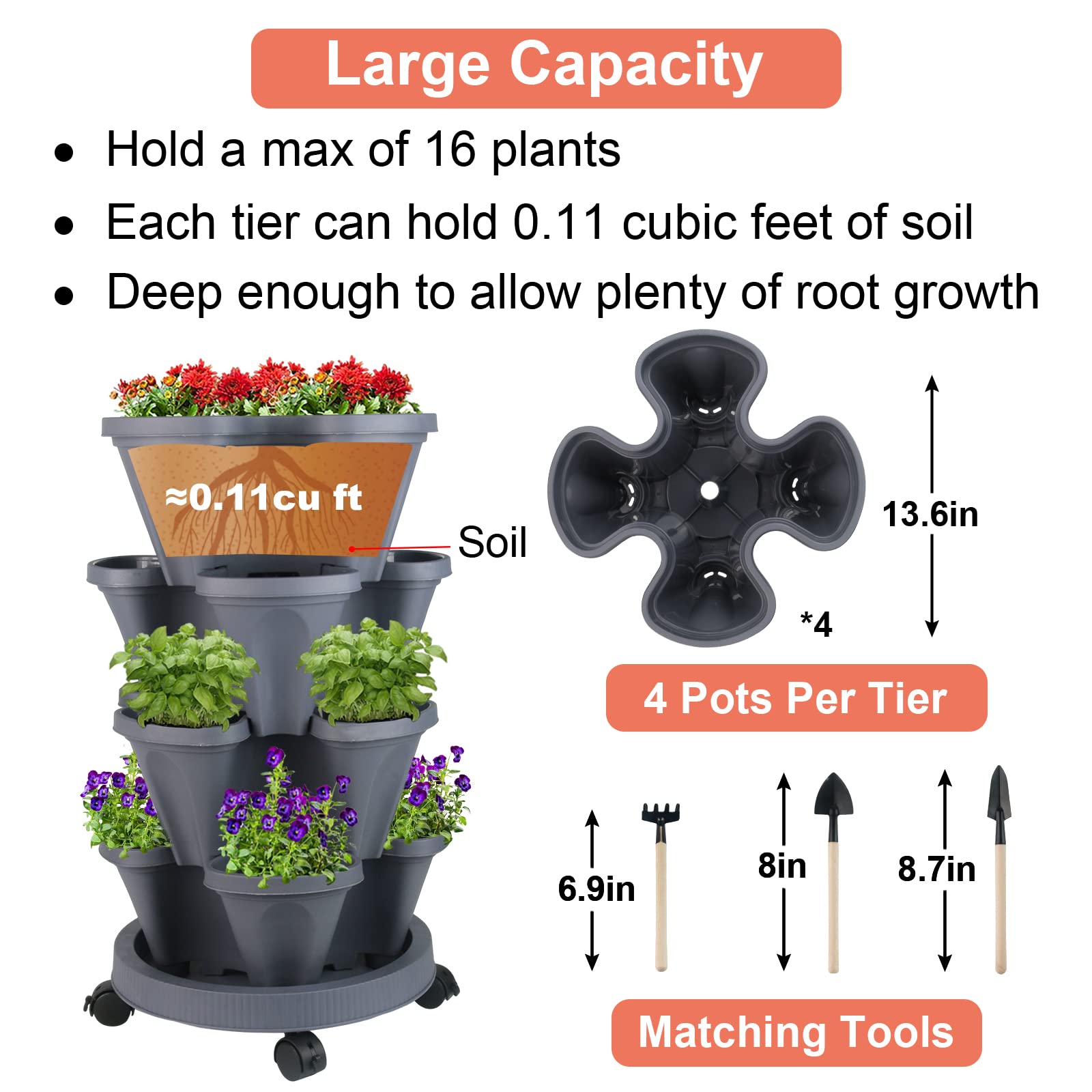 Snapklik.com : GameXcel Vertical Planter 4 Tier Stackable Planters ...