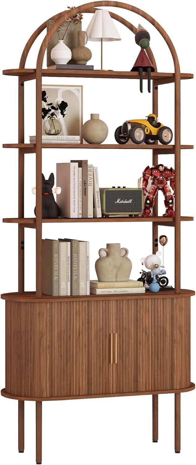 Amazon.com: 71" Tall Fluted Arched Bookshelf with Sliding Tambour Doors ...