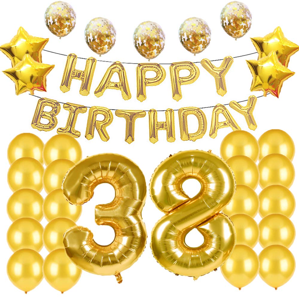 38th Birthday Decorations Party Supplies,38th Birthday Balloons Gold ...