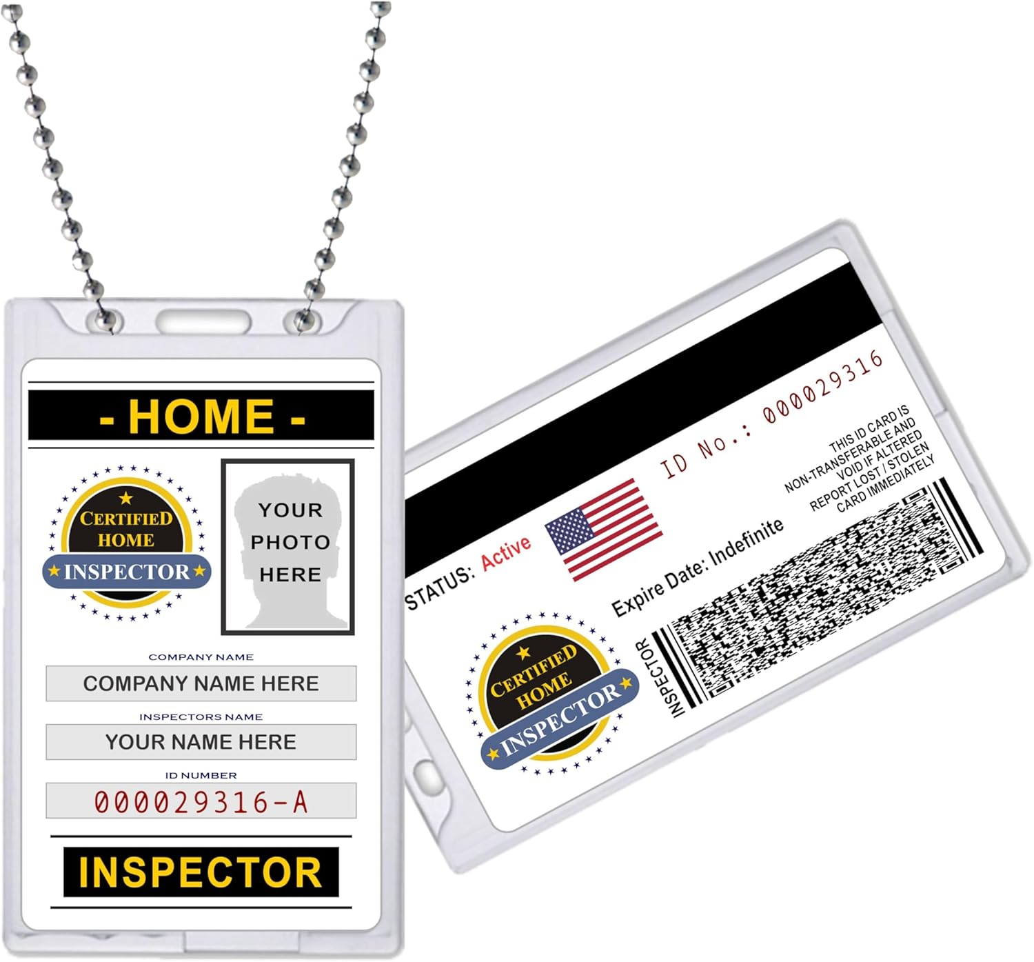 Amazon.com : Home Inspector ID Card (Customizable) PVC Plastic - Badge ...