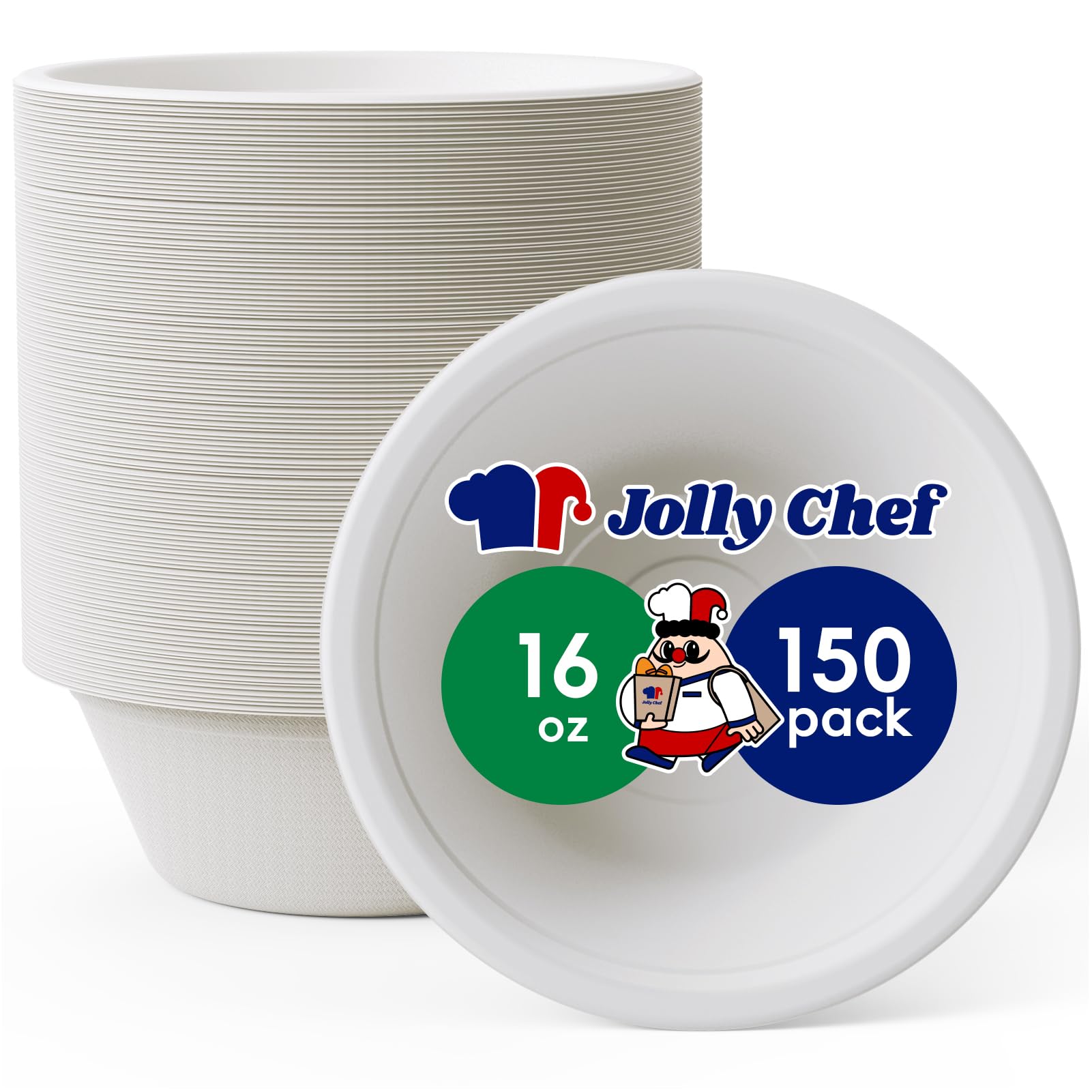 JOLLY CHEF Compostable Disposable Paper Bowl [16 oz] Heavy Duty Soup ...