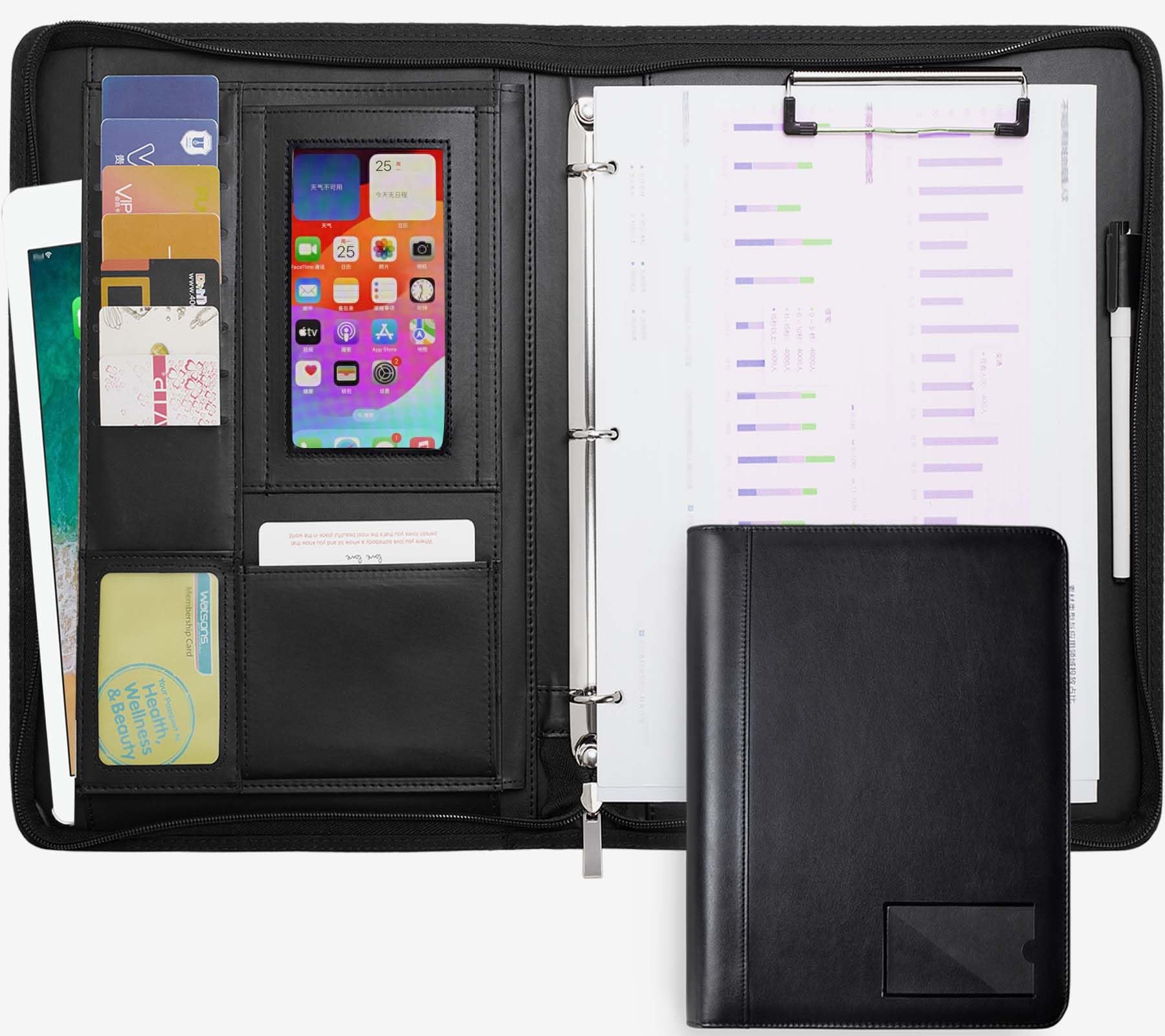 Amazon.com : YouLain Portfolio Binder - 3 Ring Padfolio with Zipper, PU ...