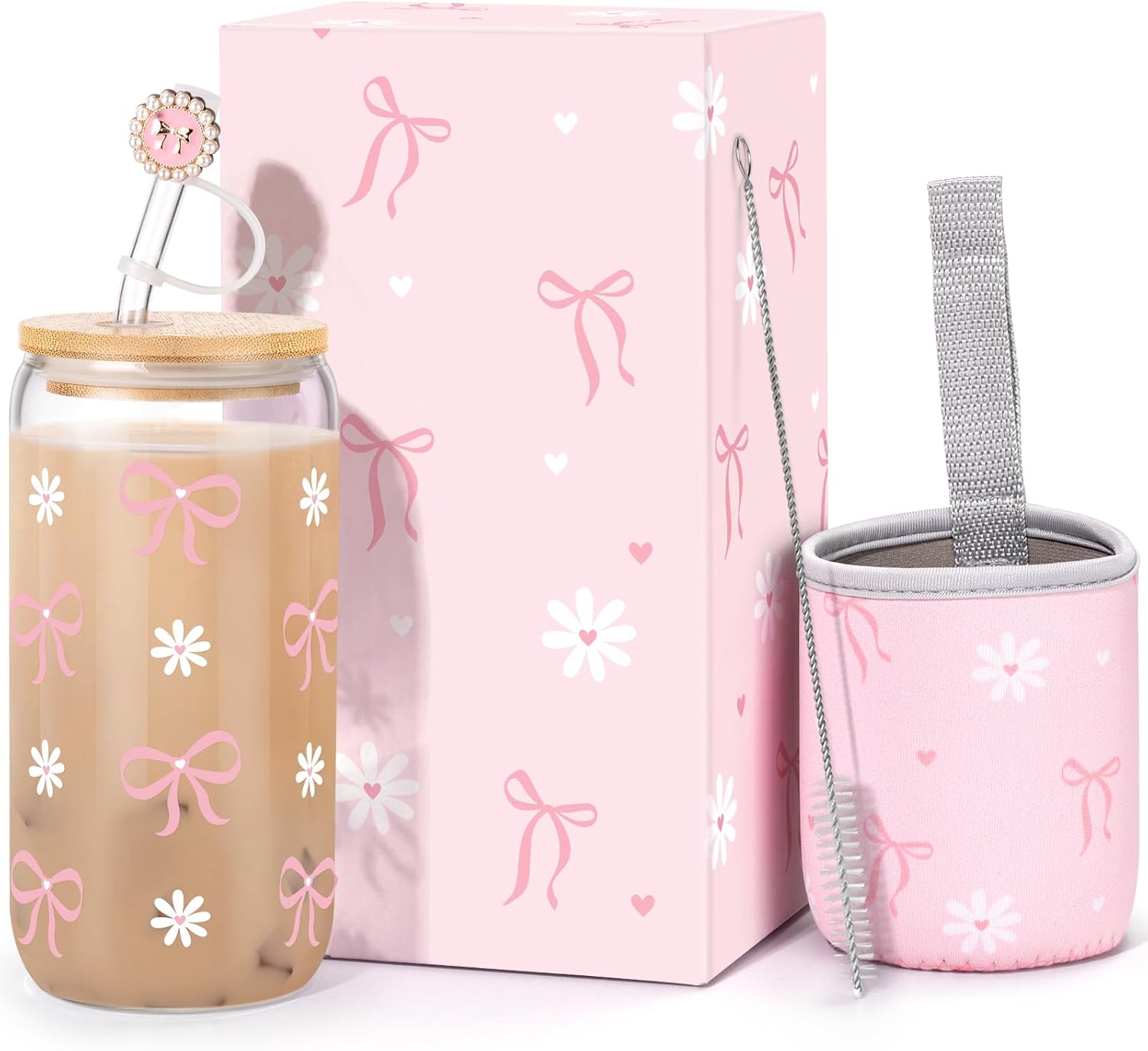 Amazon.com: Coquette Cute Pink Bow Glass Cups with Lids and Straws ...