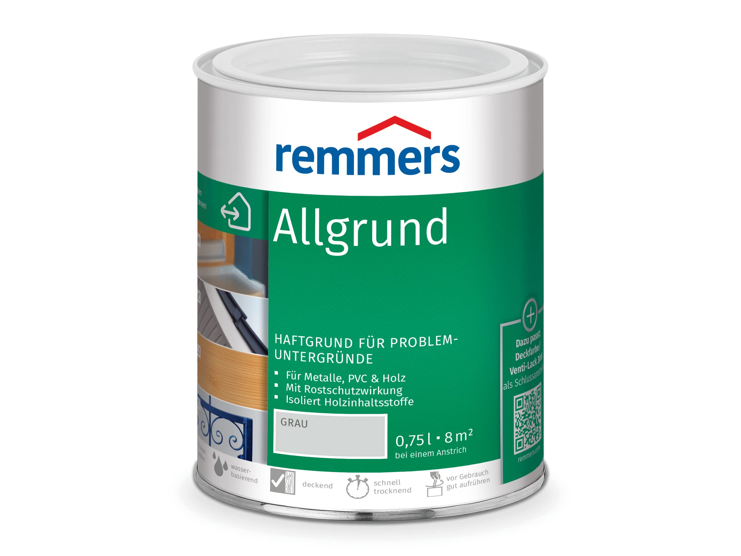Remmers Allgrund grau, 0,75 Liter, Haftgrund für Metall, Kunststoff ...