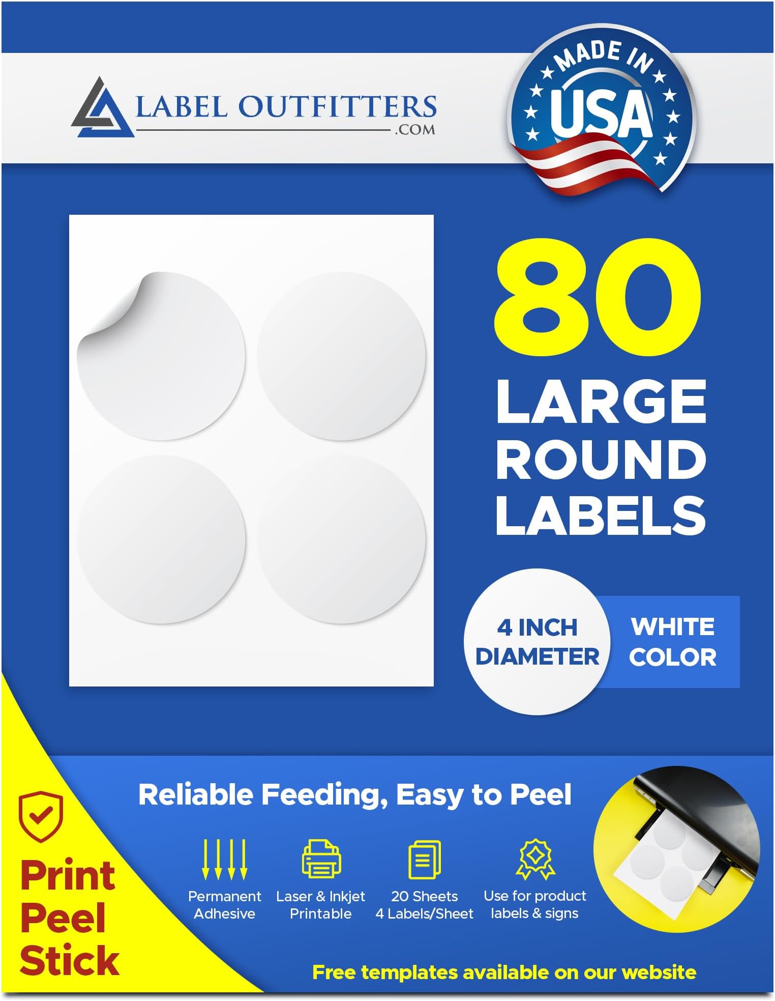 Amazon.com : 80 Label Outfitters® Large Round Labels, 4 inch Diameter ...
