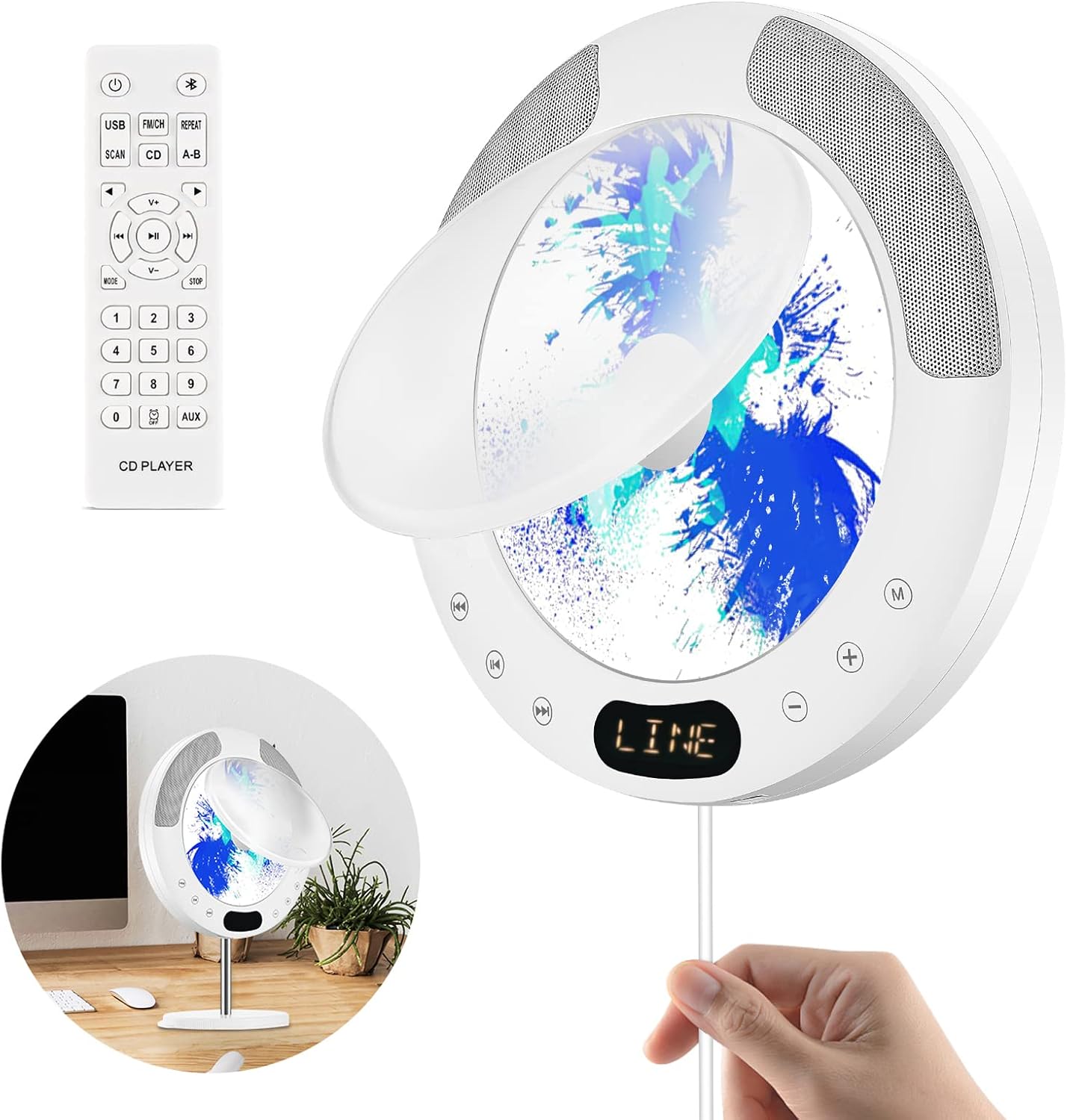 Wall Mountable CD Player with Removable Rack, Bluetooth CD Player ...