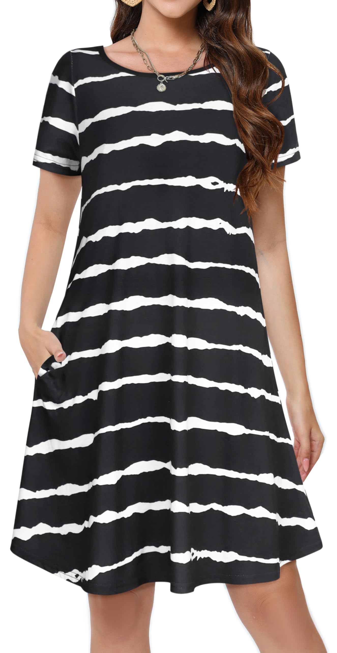 Summer Dresses for Women Casual Tshirt Short Sleeve Floral Sundress ...