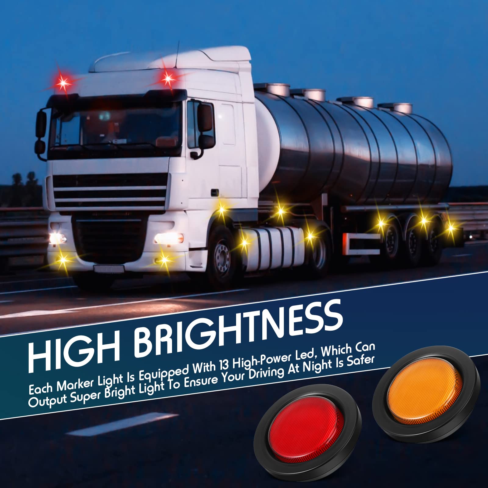 Snapklik.com : 16 Pcs 2.5 Round Clearance Lights 13 LED Front Rear Side ...