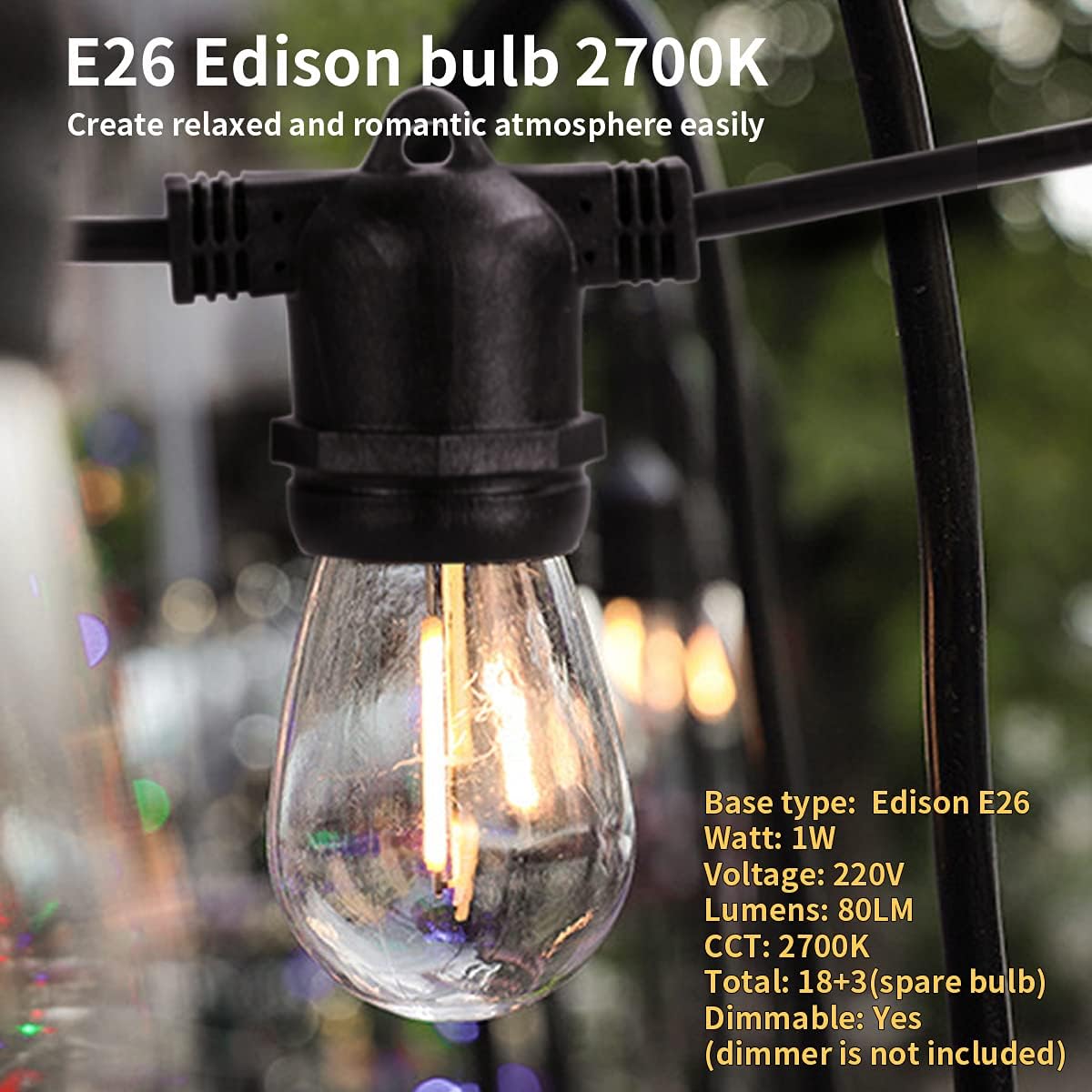 Buy CP3 Connectable Outdoor Lights Patio String Waterproof 48FT with 18 ...