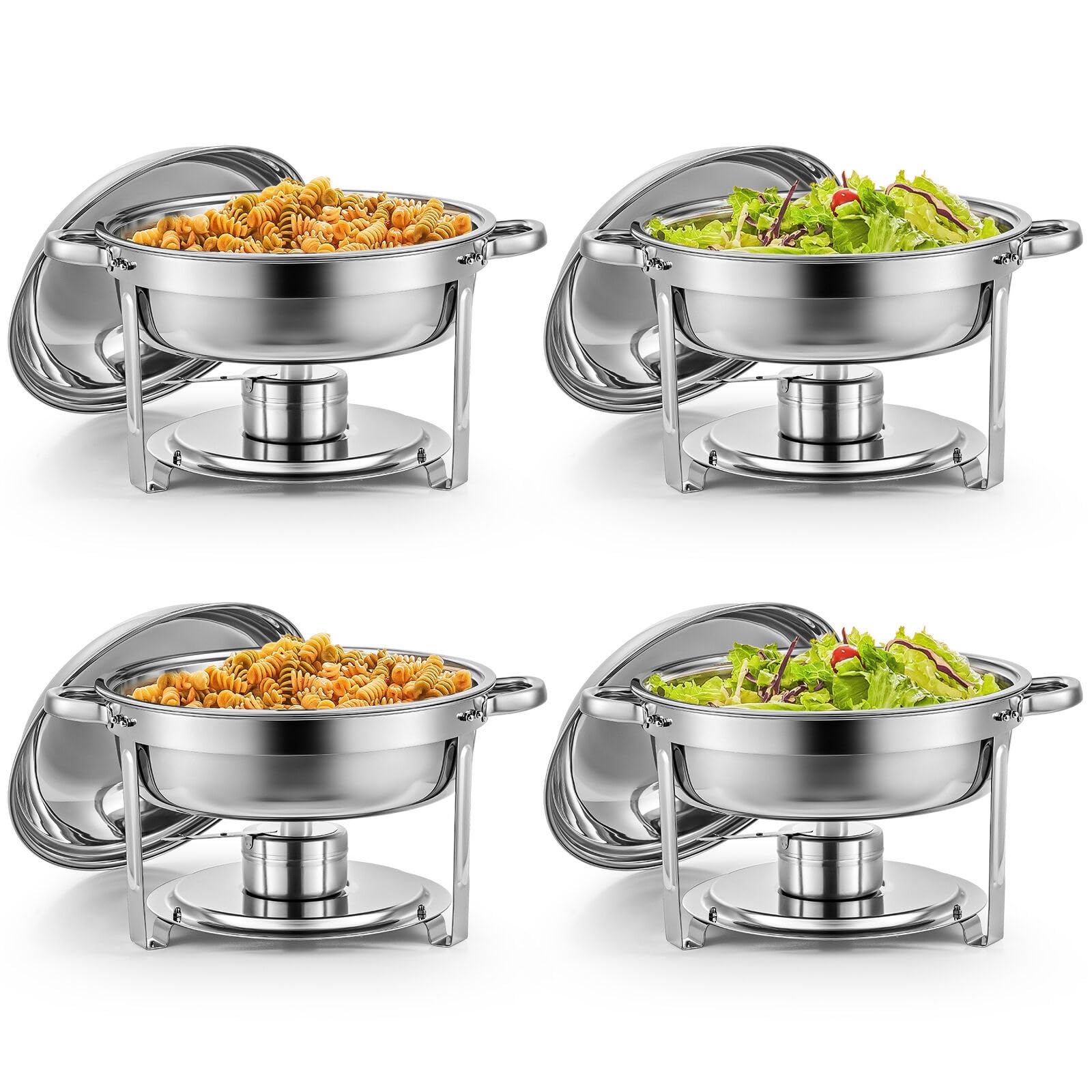 Provecta 4Pack 4.5L Chafing Dish Buffet Set,5QT Round Stainless Steel ...