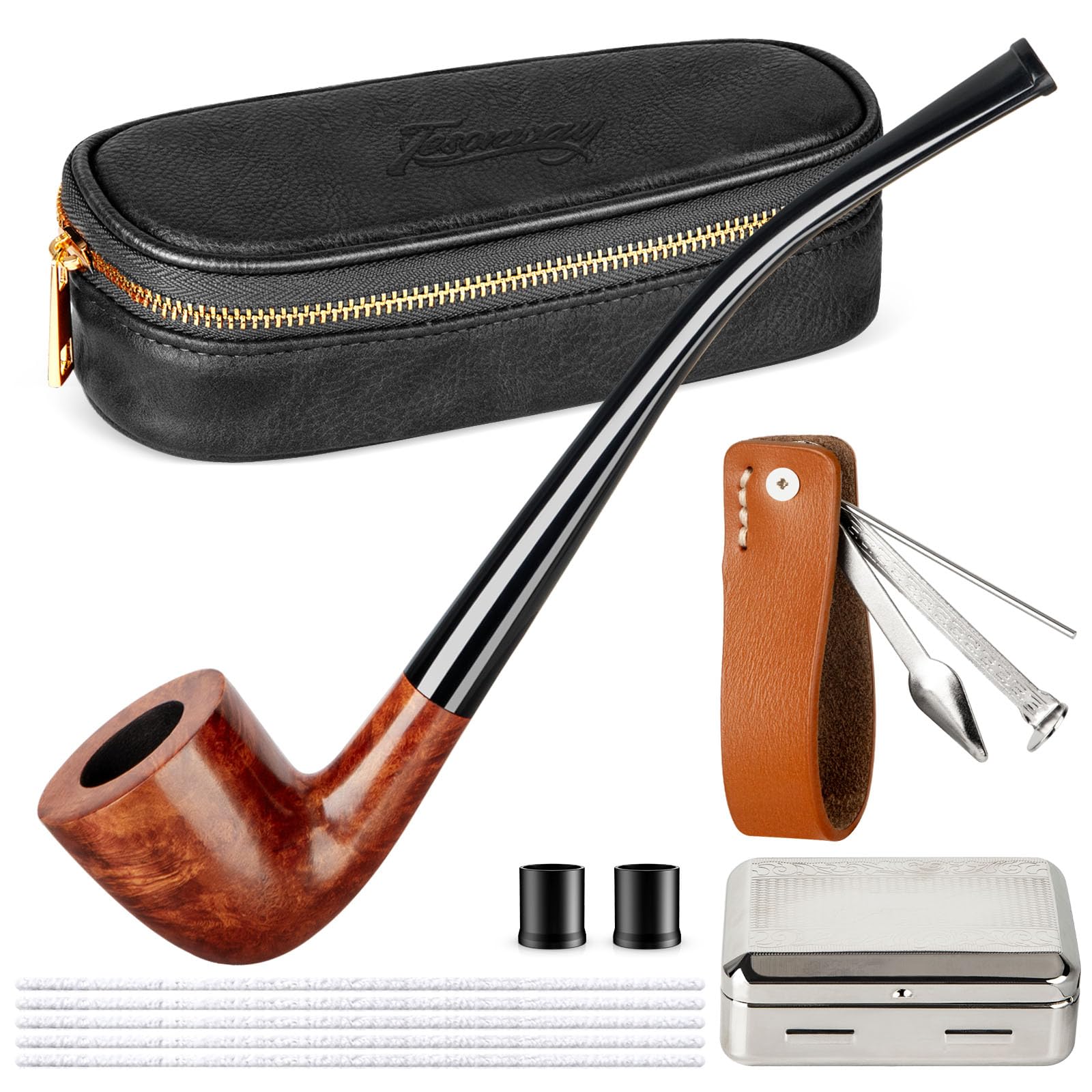 Amazon.com: Tesonway Wood Pipe Set with PU Leather Pipe Pouch, 4-in-1 ...