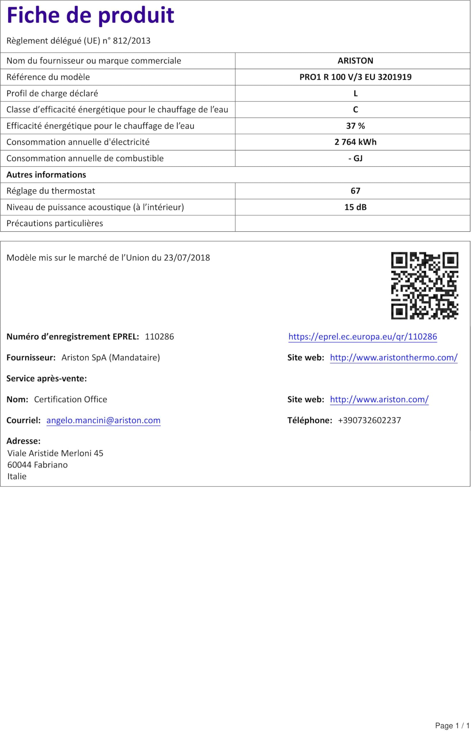 Ariston PRO 1 R 100 litres - Chauffe-eau Électrique Vertical Mural ...