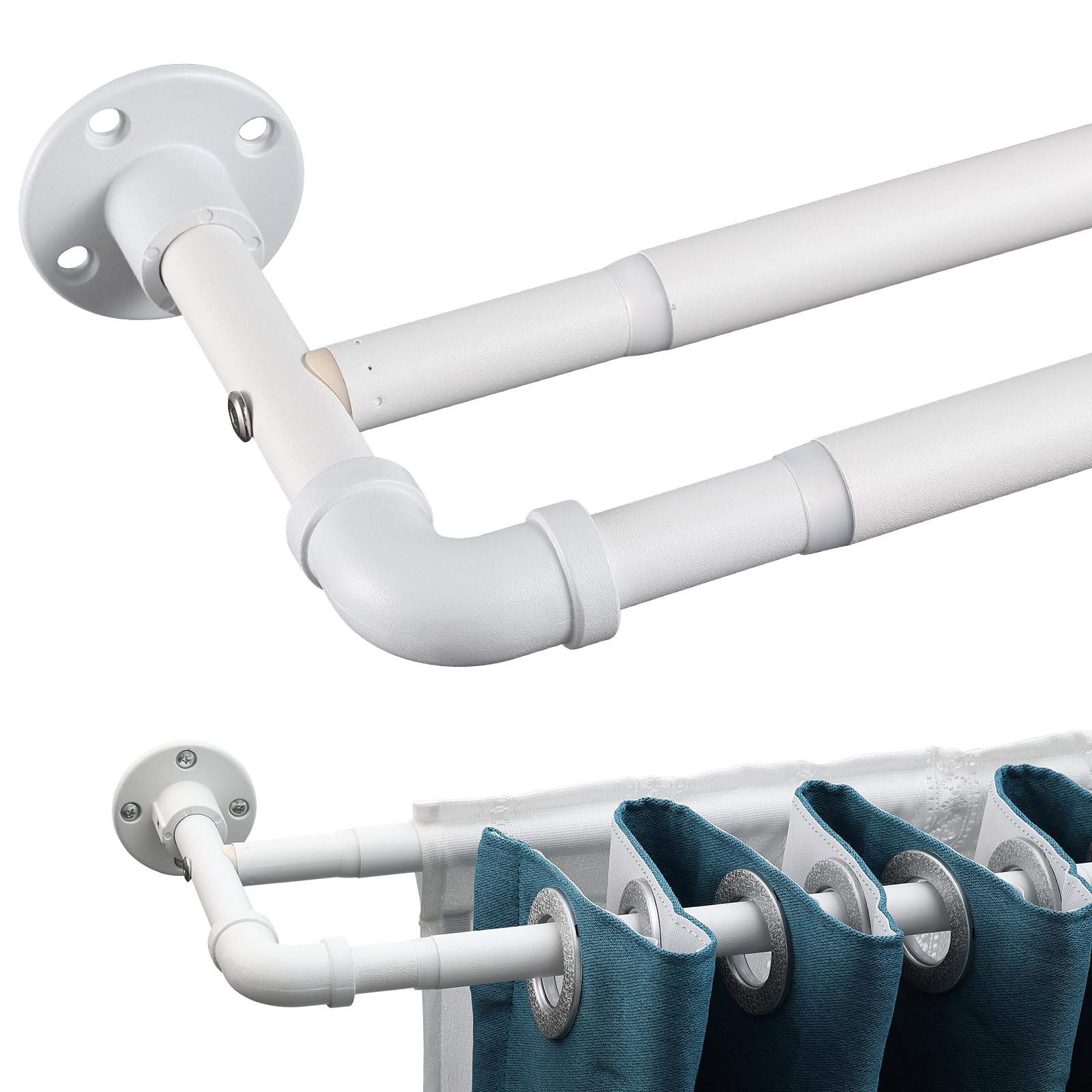 Amazon.com: Double Curtain Rods for Windows 66 to 120, Matte White Wrap ...