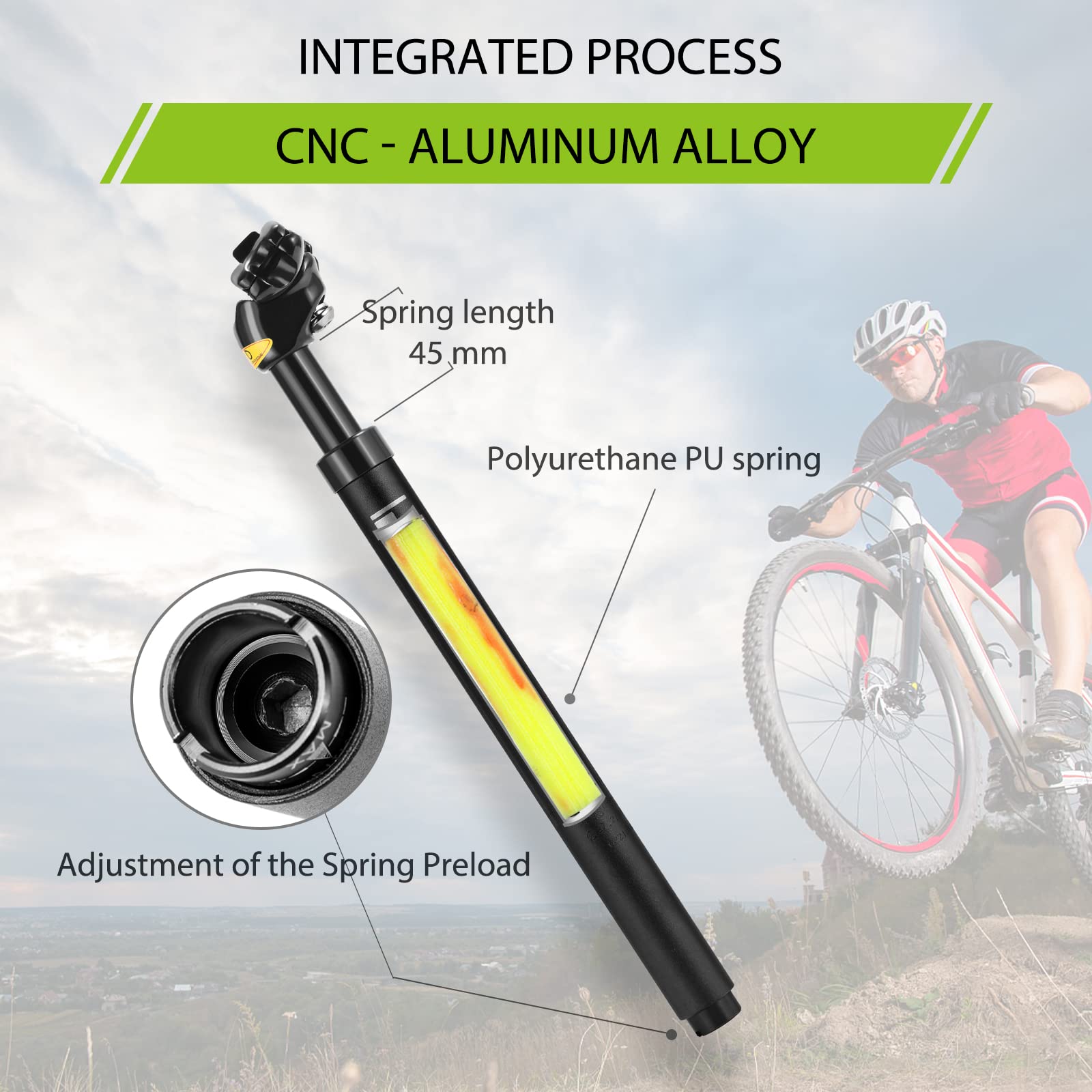Snapklik.com : Bicycle Suspension Seatpost For E-Bike, MTB Seat Post 27 ...