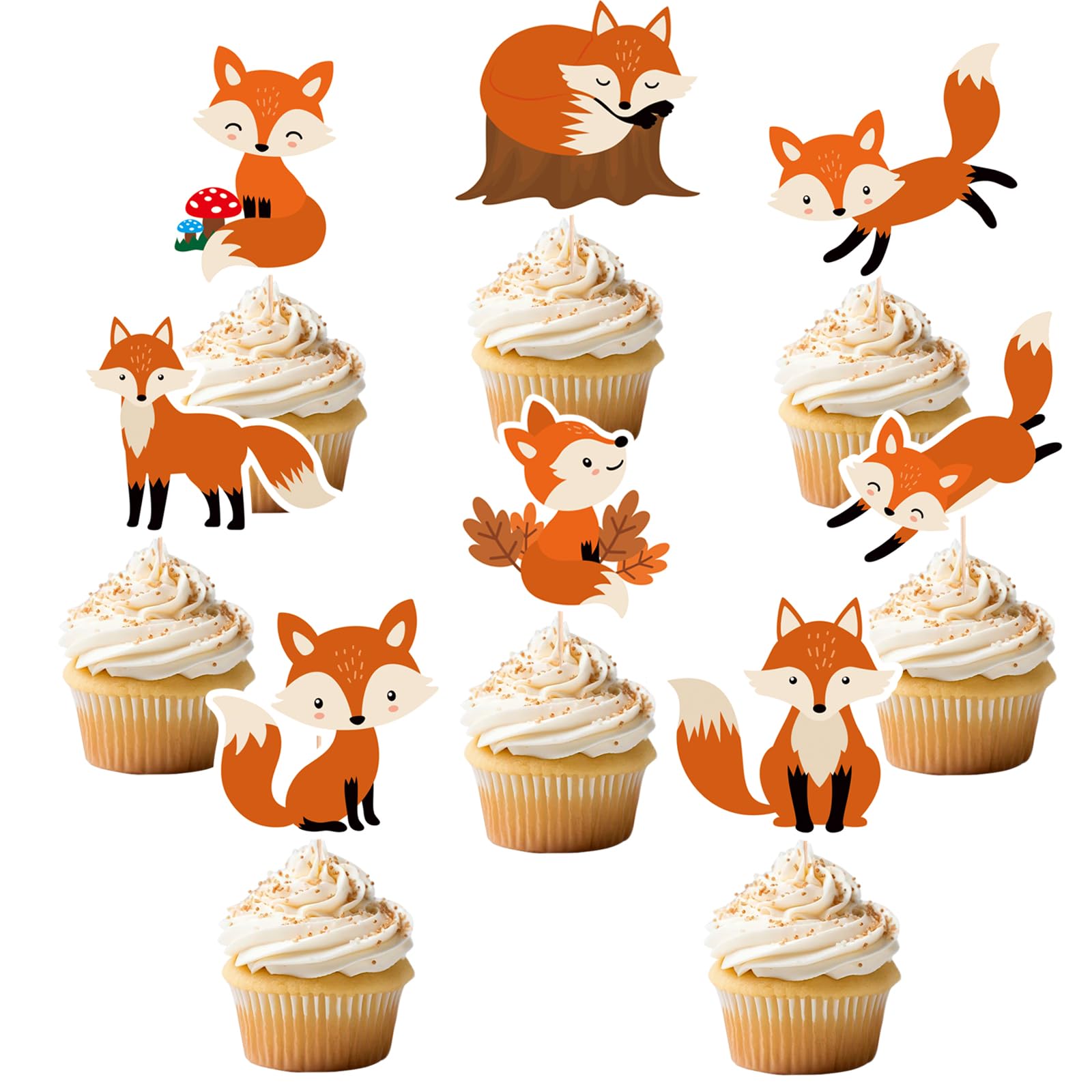 Amazon.com: Orange Glitter Fox Cupcake Toppers - Woodland Animal Cake ...