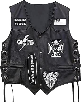 Men's Black Label Society Faux Leather Skull Patches Biker Motorcycle ...