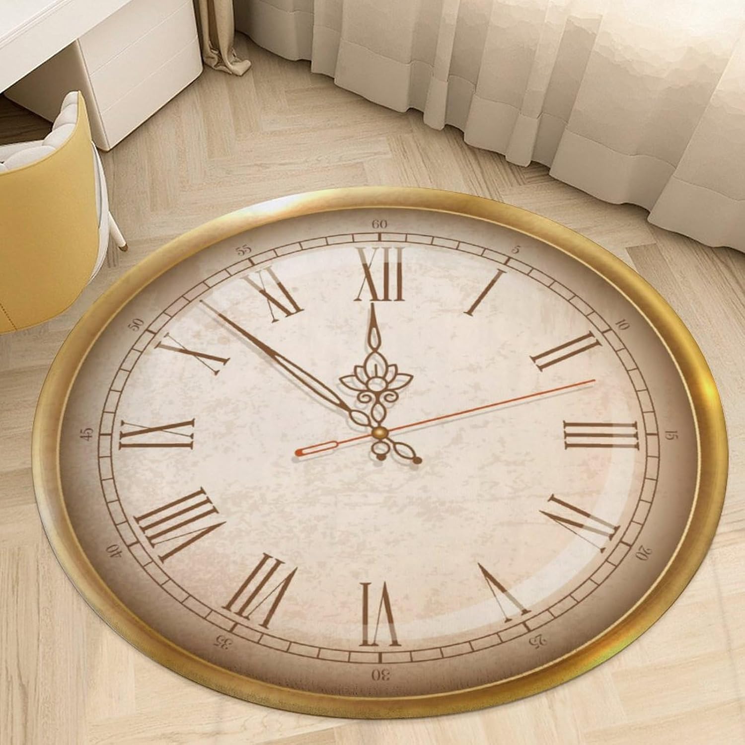Amazon.com: HoaMoya Retro Gold Wall Clock Round Rug Roman Numerals ...