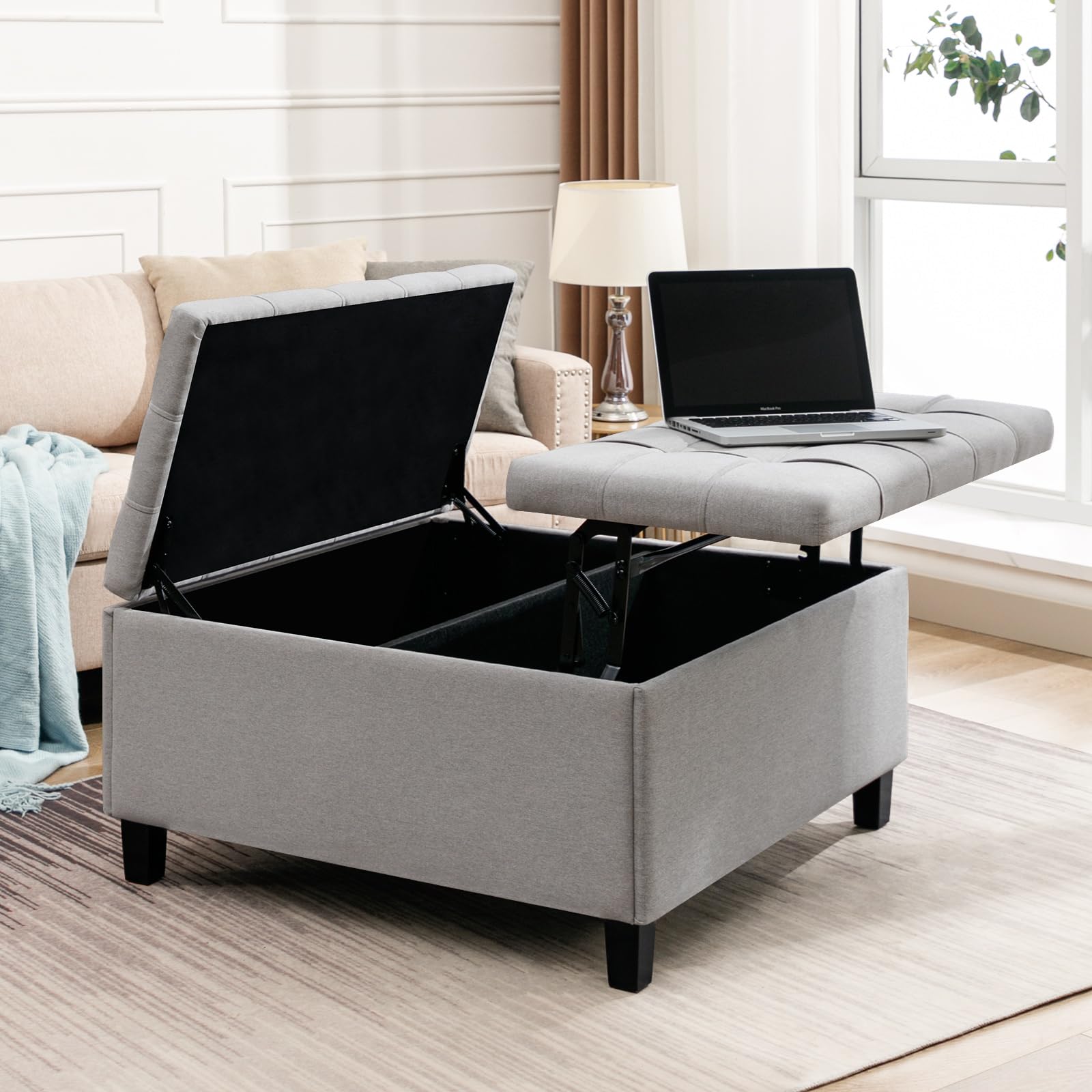 Amazon.com: PUREMIND 34'' Ottoman, Large Square Ottoman Storage Coffee ...