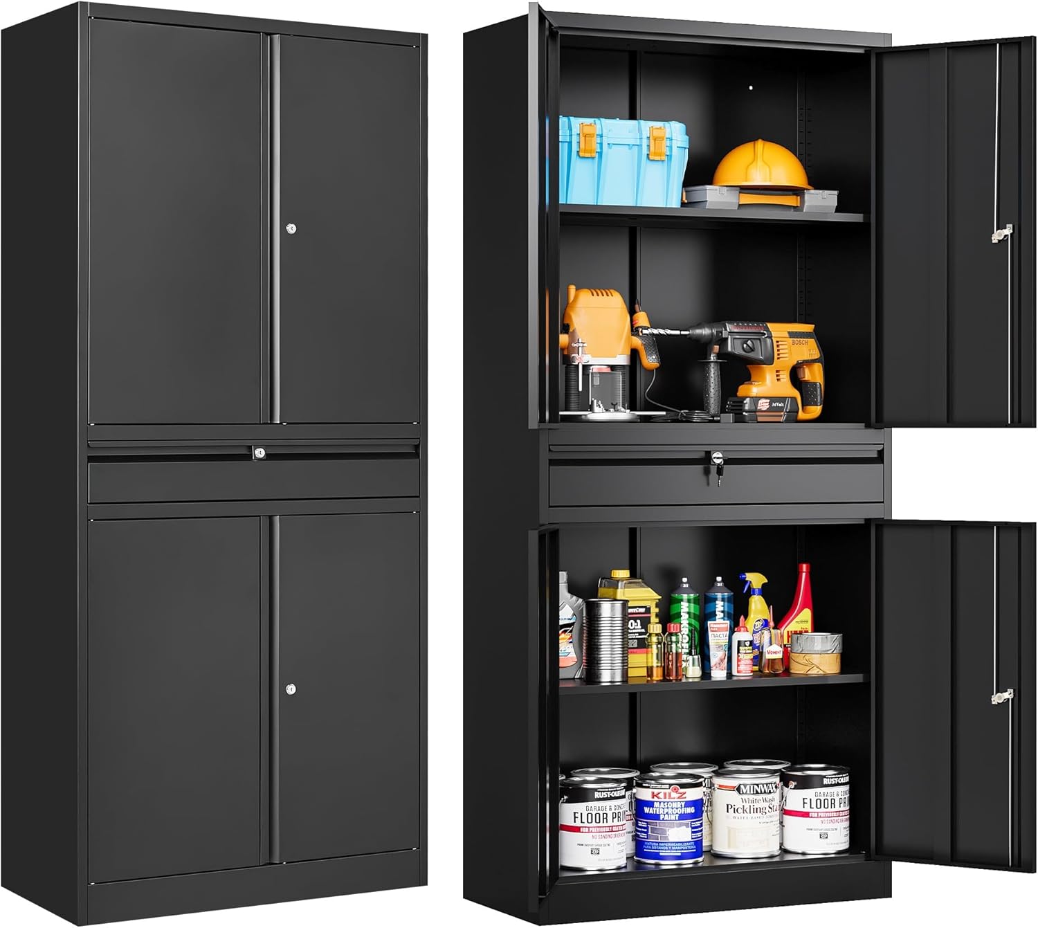 Amazon.com: SISESOL Metal Garage Storage Cabinet with Drawer and Lock ...